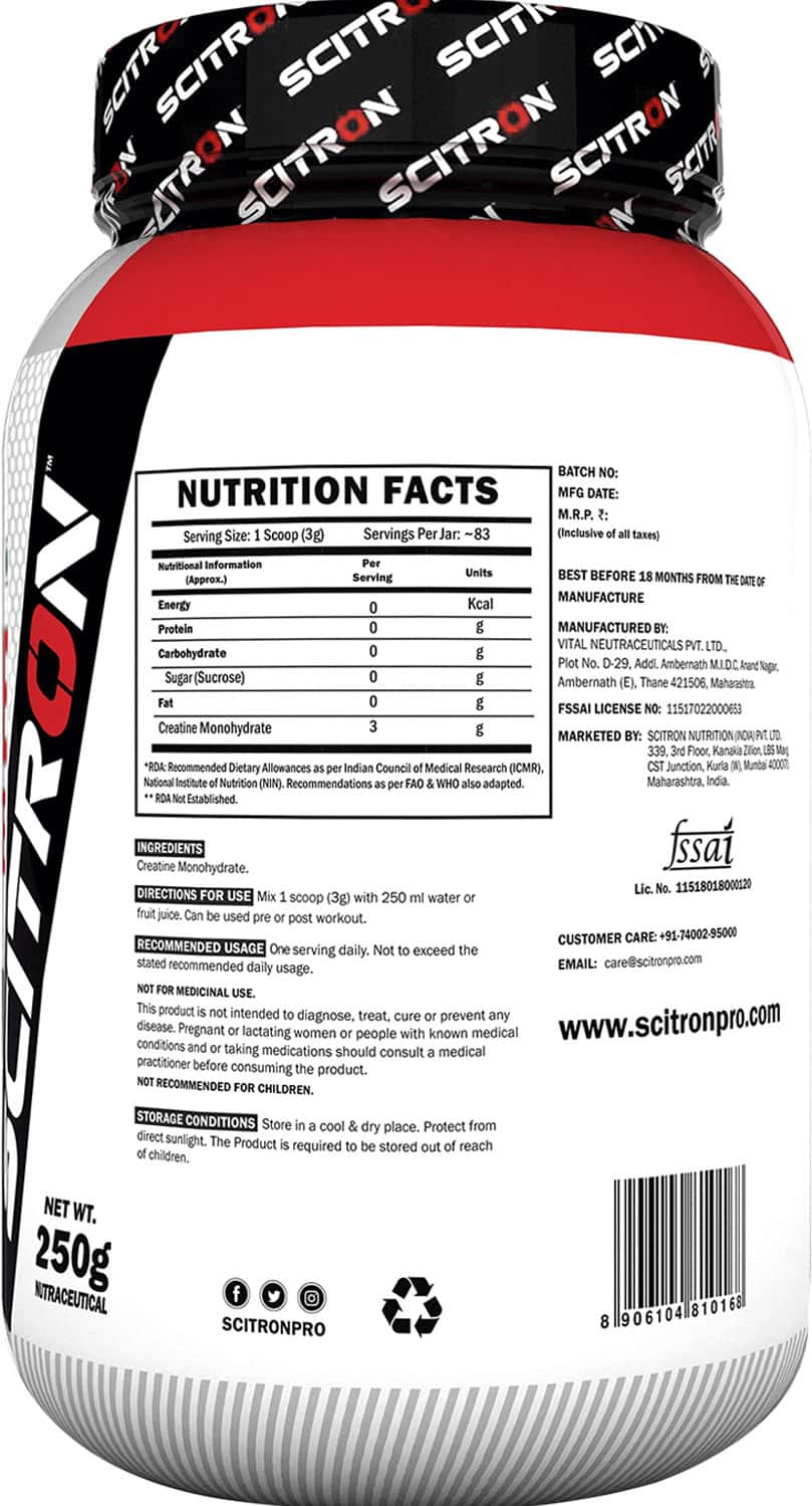 Buy SCITRON CREATINE MONOHYDRATE POWDER - 250 G Online & Get Upto 60% ...