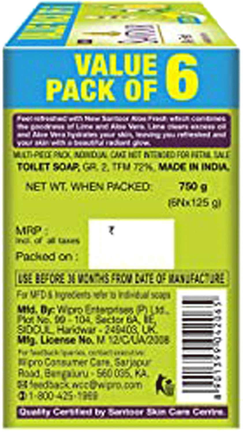 Buy SANTOOR ALOE FRESH SOAP, 125 G (PACK OF 6) Online & Get Upto 60% ...