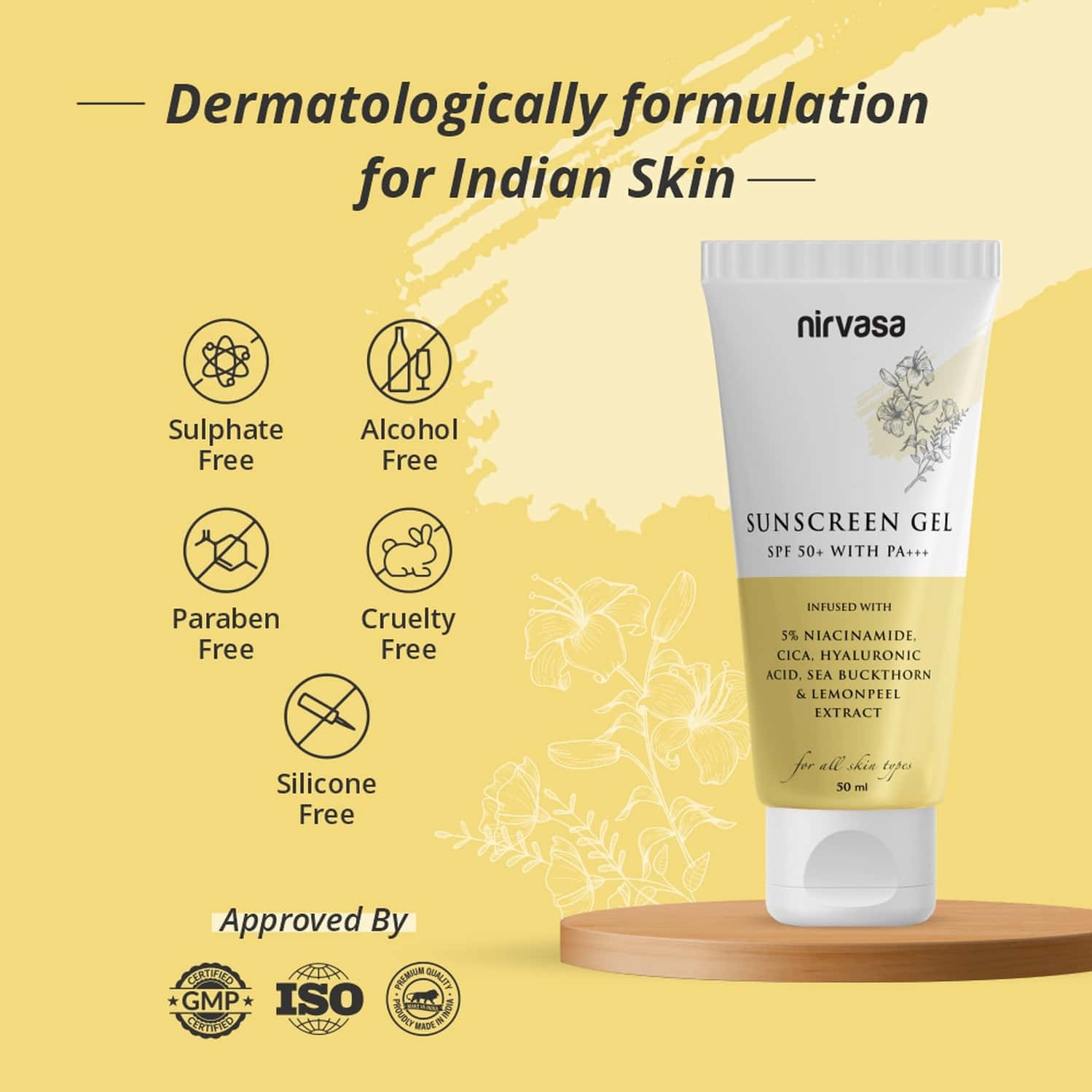 Buy NIRVASA SUNSCREEN GEL WITH NIACINAMIDE | LIGHTWEIGHT SPF 50+ PA+++ (50 ML) Online & Get Upto ...