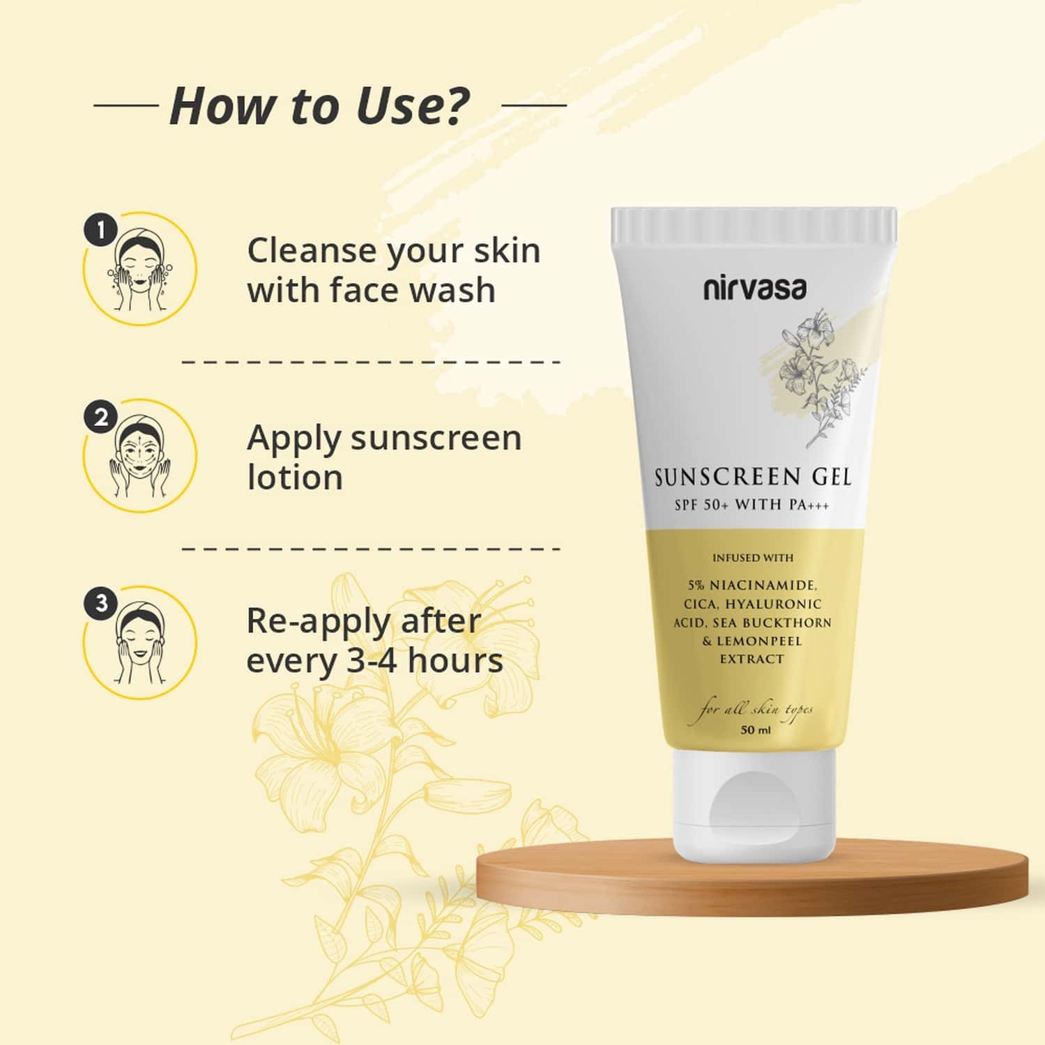 Buy NIRVASA SUNSCREEN GEL WITH NIACINAMIDE | LIGHTWEIGHT SPF 50+ PA+++ (50 ML) Online & Get Upto ...