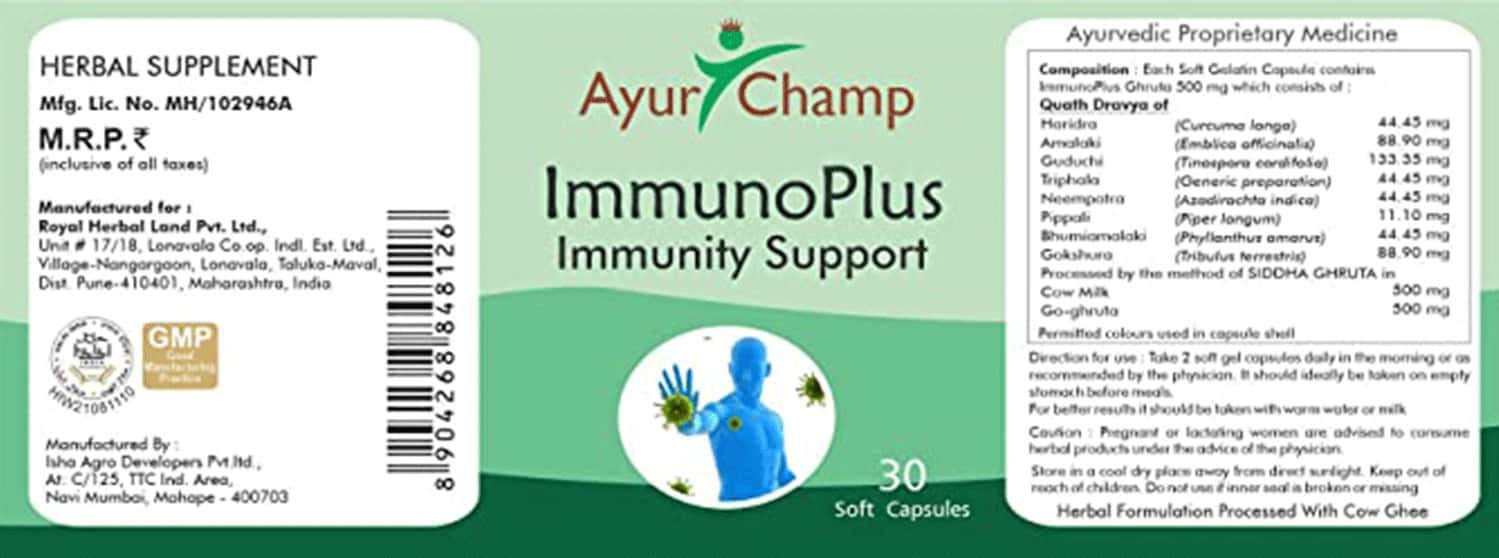 Buy AYUR CHAMP IMMUNOPLUS - 30 CAPSULE- PACK OF 4 Online & Get Upto 60% ...