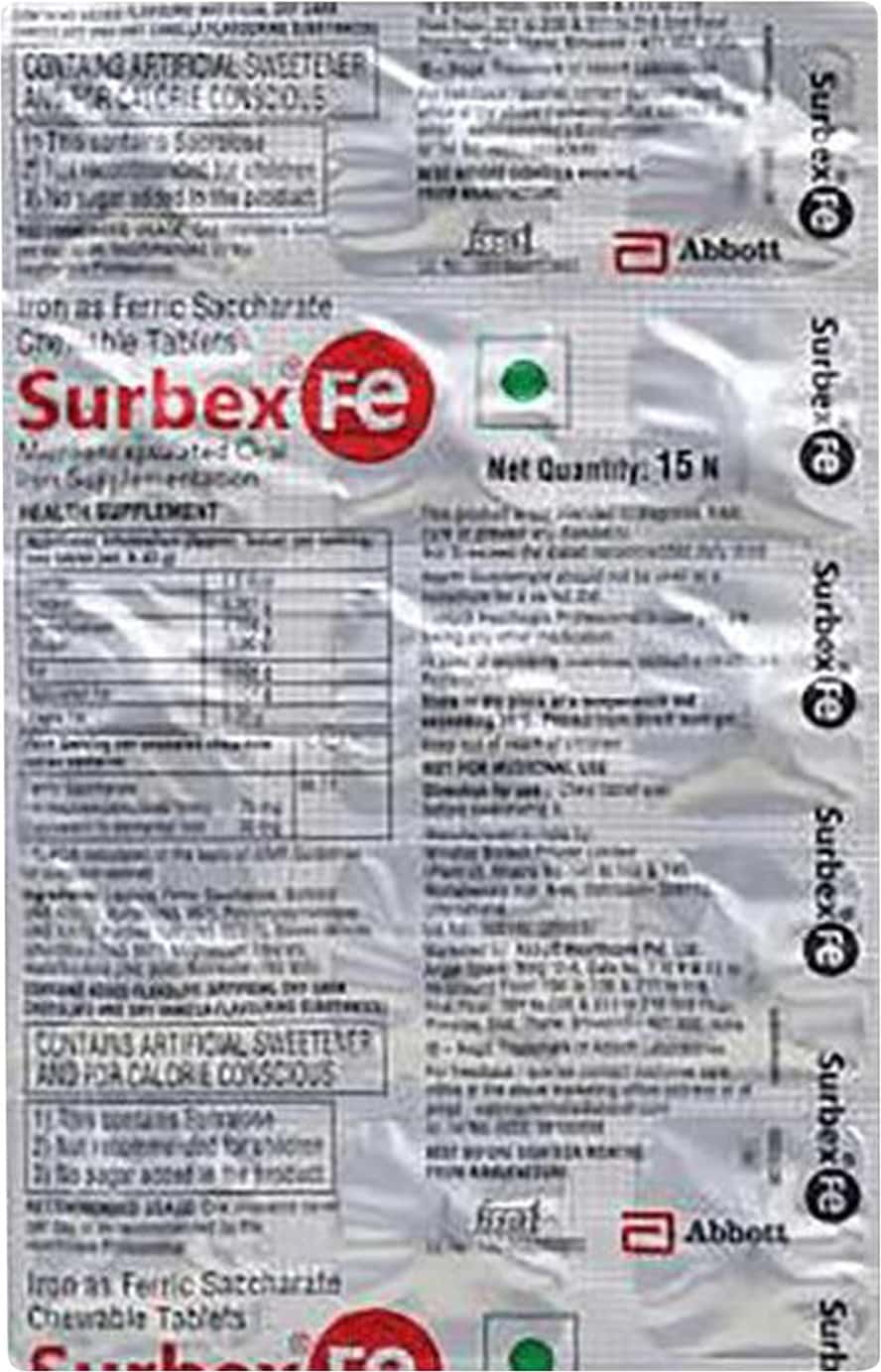 Buy Surbex Fe 30 MG Chewable Tablet (15) Online at Flat 15% OFF | PharmEasy