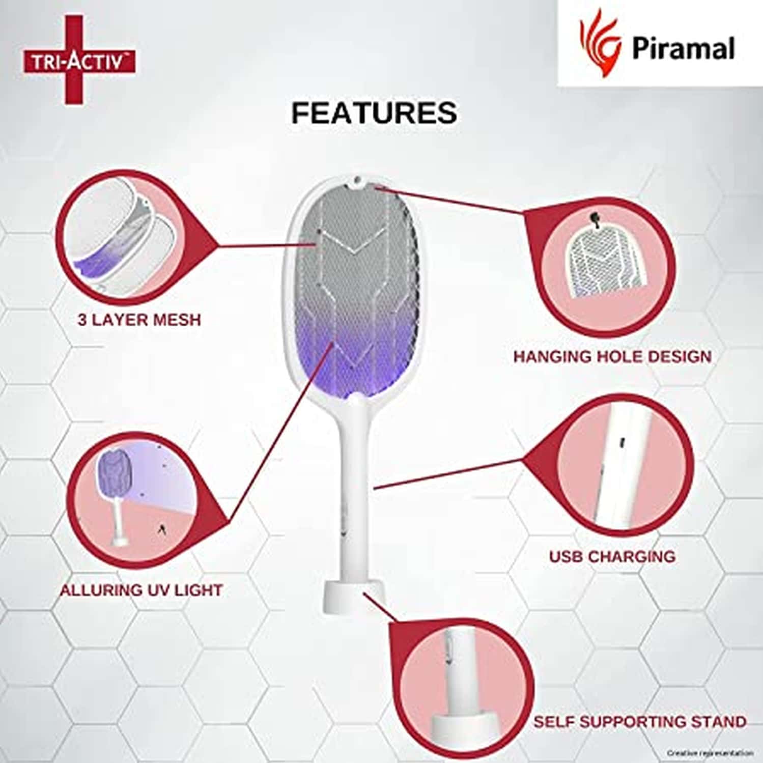 Buy TRI-ACTIV MOSQUITO RACKET 2-IN-1 DUAL MODE RECHARGABLE BAT + ZAPPER ...