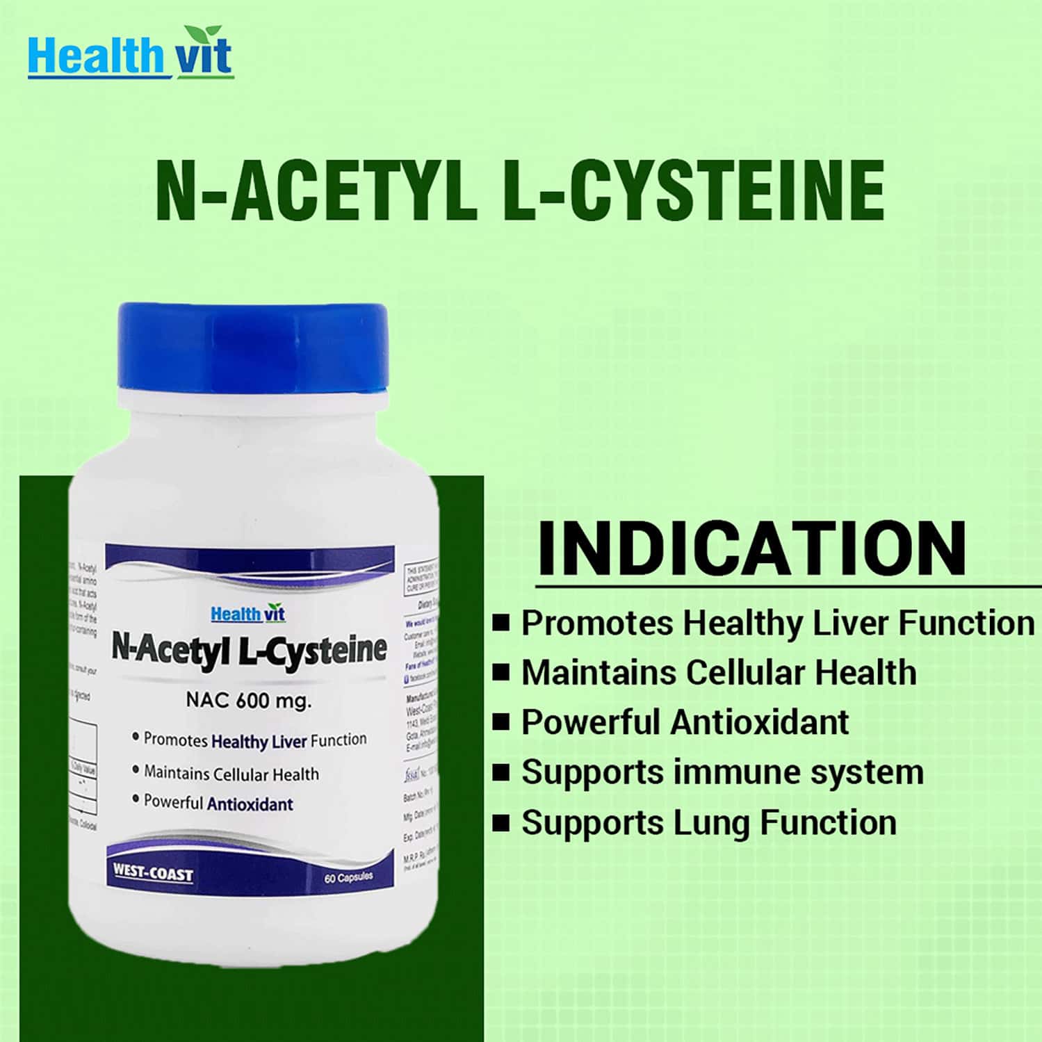 Buy HEALTHVIT N-ACETYL L-CYSTEINE (NAC) LIVER & ANTIOXIDANT SUPPORT ...
