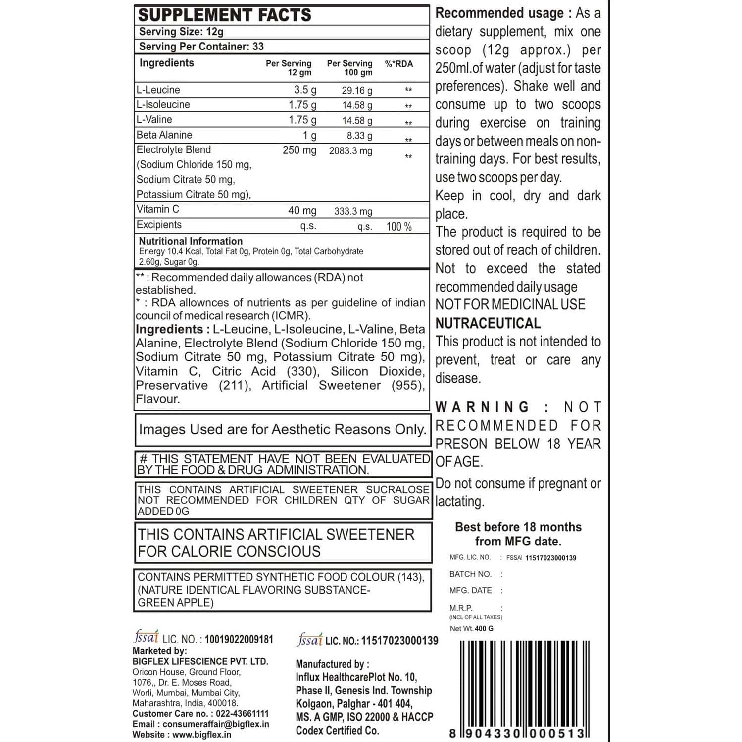 Buy BIGFLEX PRIME BCAA - GREEN APPLE (400 GM) Online & Get Upto 60% OFF ...