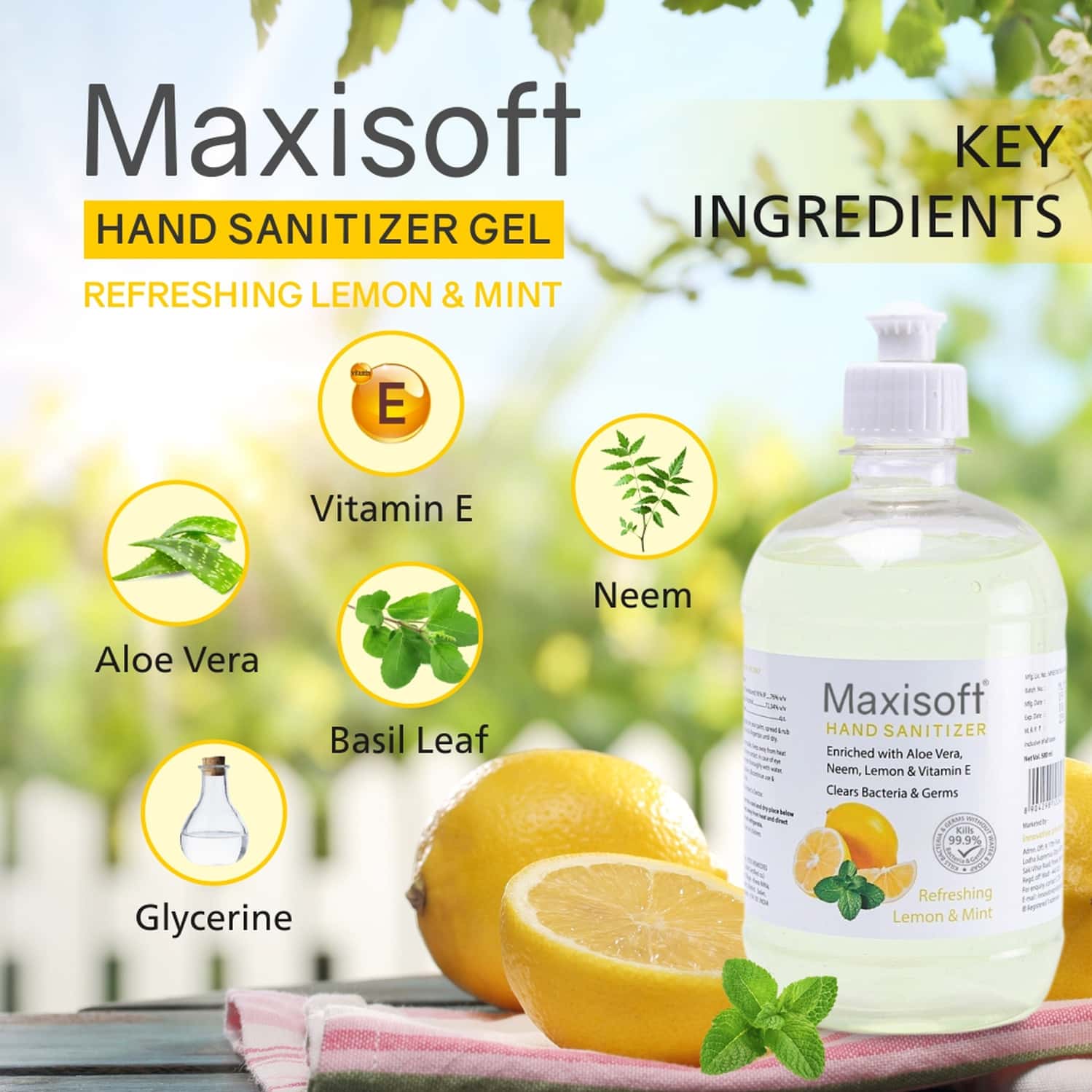 Buy MAXISOFT HAND SANITIZER GEL (REFRESHING LEMON & MINT) 500 ML Online ...