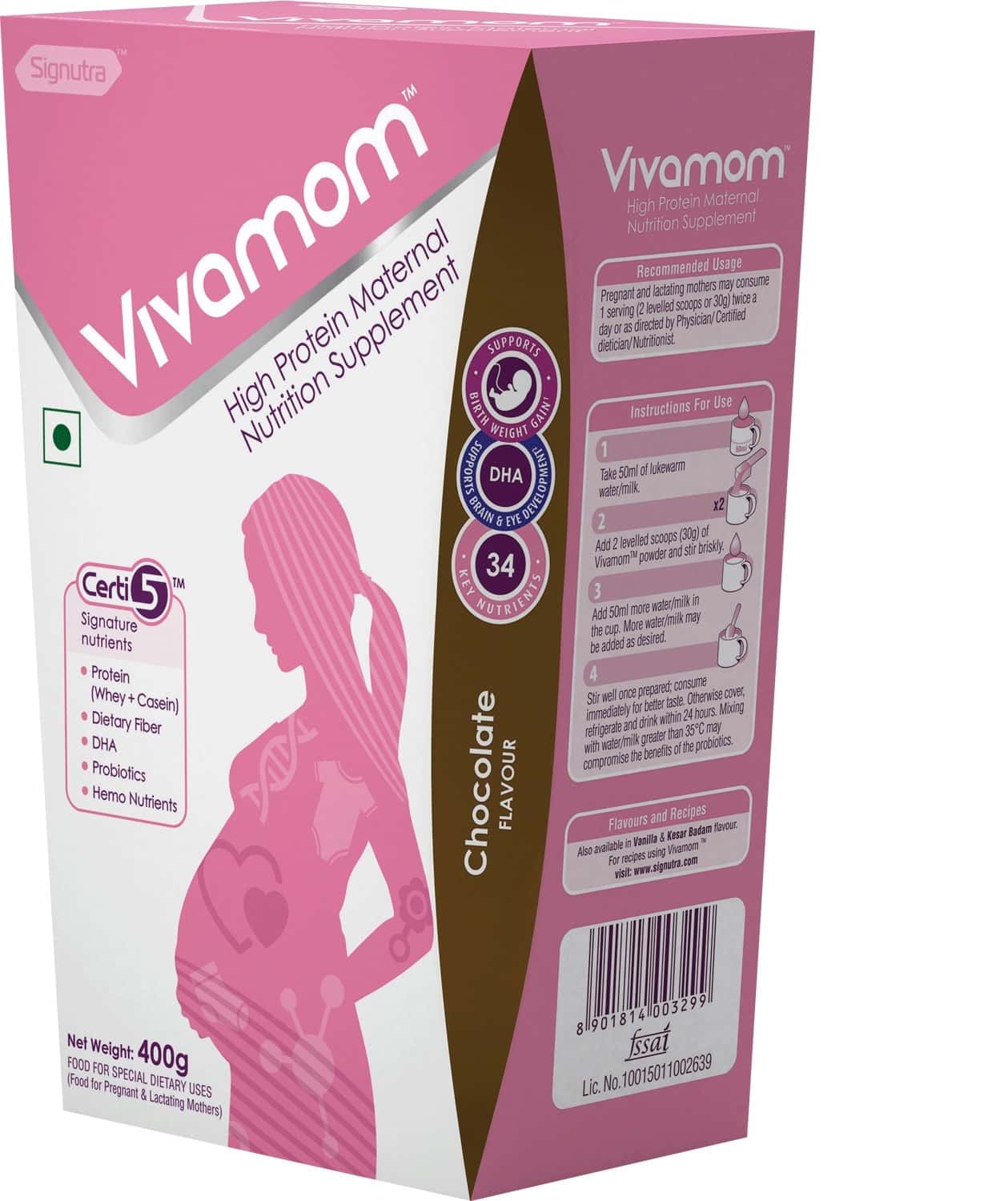 Buy VIVAMOM CHOCOLATE MATERNAL NUTRITION POWDER REFILL OF 400 G Online ...