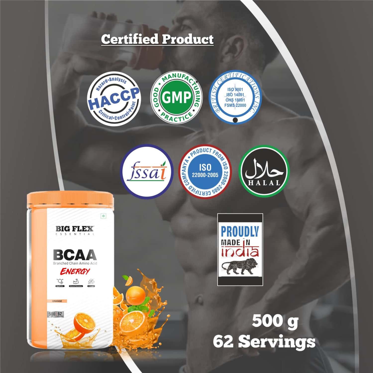 Buy BIGFLEX ESSENTIAL BCAA ENERGY ORANGE (500GM) - JAR Online & Get ...