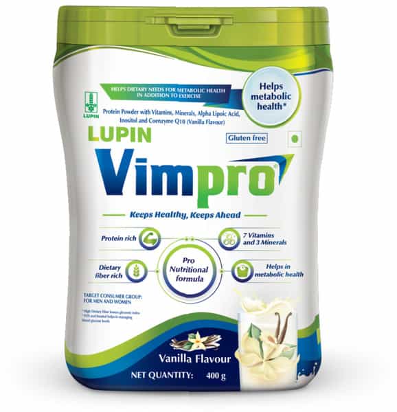 Buy LUPIN VIMPRO VANILLA FLAVOUR JAR OF 400GM ORAL POWDER Online & Get ...