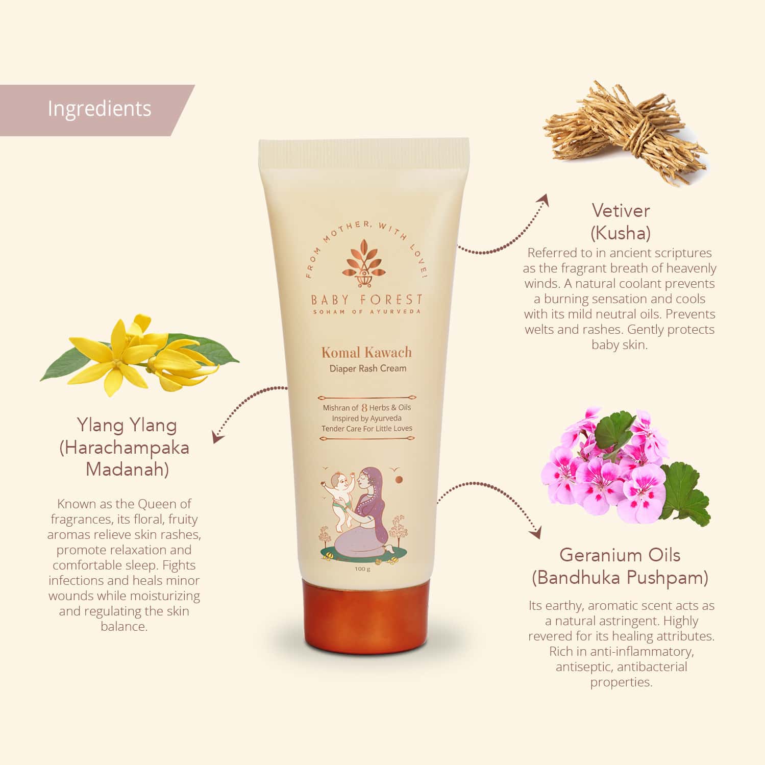 Buy BABY FOREST KOMAL KAWACH DIAPER RASH CREAM 100G, WITH 8 HERBS AND ...