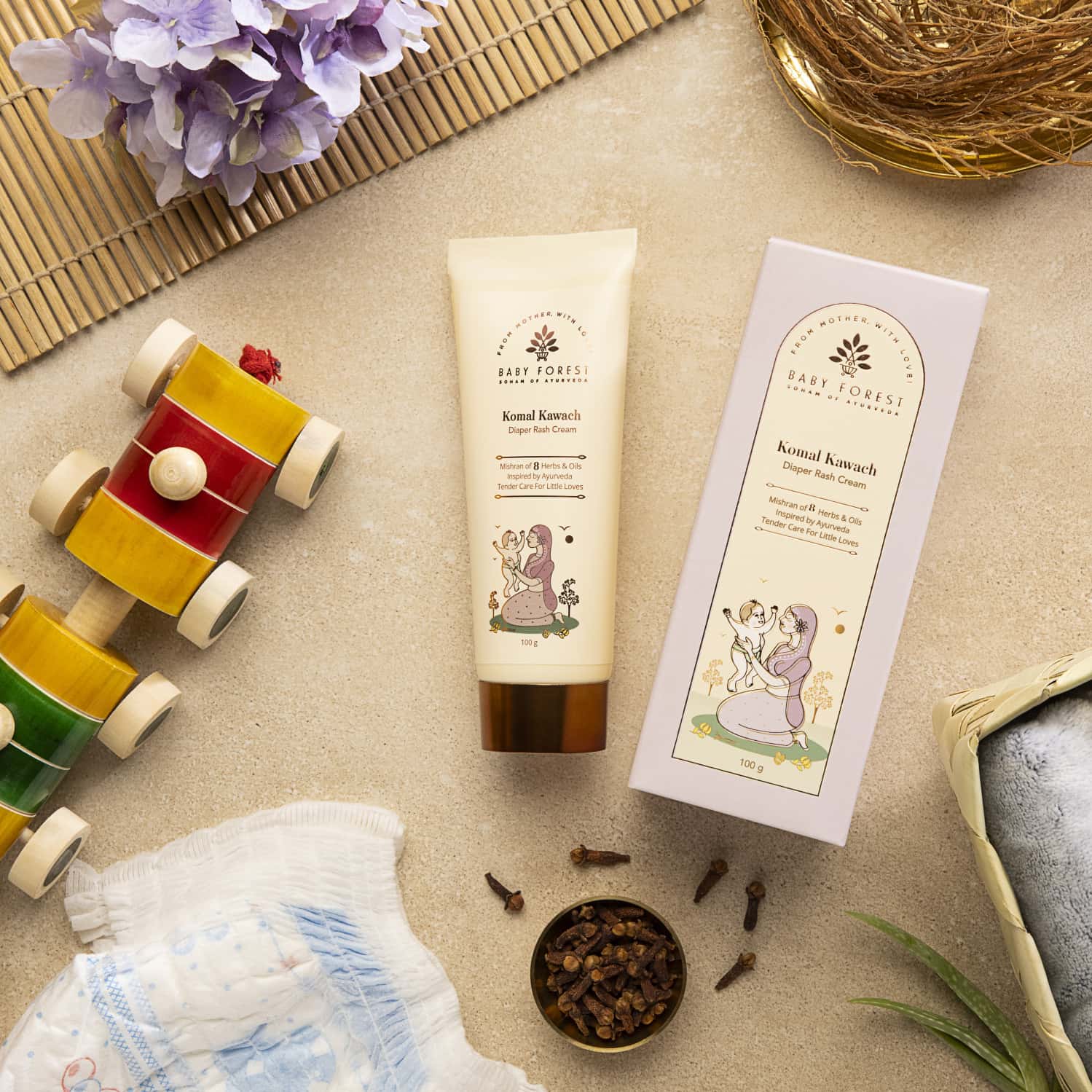 Buy BABY FOREST KOMAL KAWACH DIAPER RASH CREAM 100G, WITH 8 HERBS AND ...