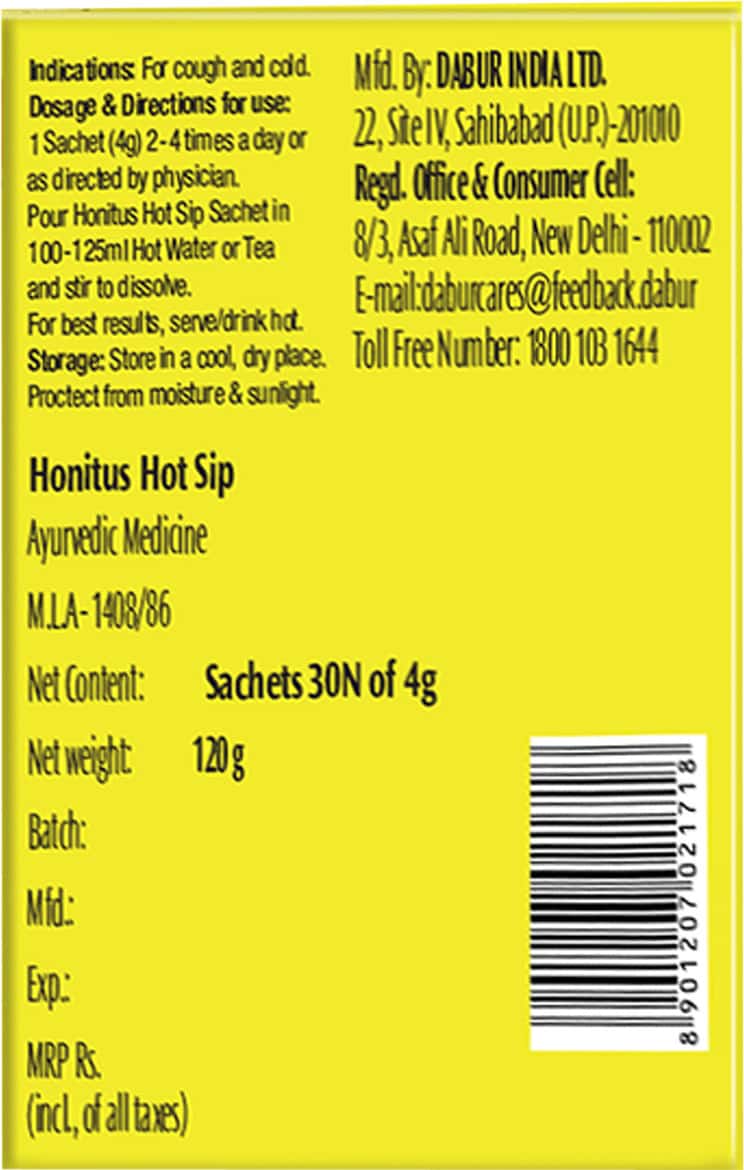 Buy DABUR HONITUS HOT SIP AYURVEDIC GRANULES SACHET 28 GM Online & Get ...