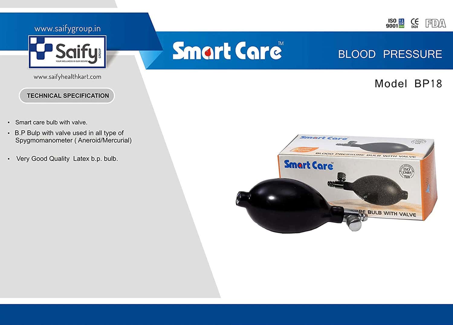 Buy SMARTCARE BP MONITOR BULB WITH VALVE LATEX - BLACK Online & Get ...