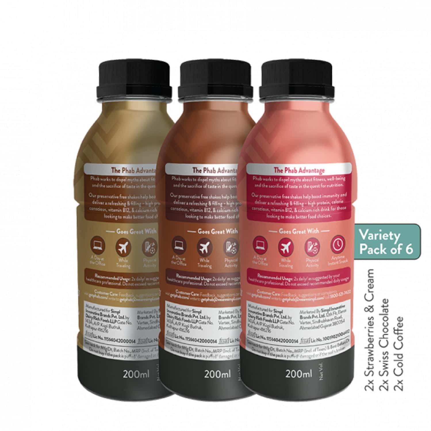 Buy PHAB PROTEIN MILKSHAKE 17G MILK PROTEIN PACK OF 24X200ML (VARIETY ...