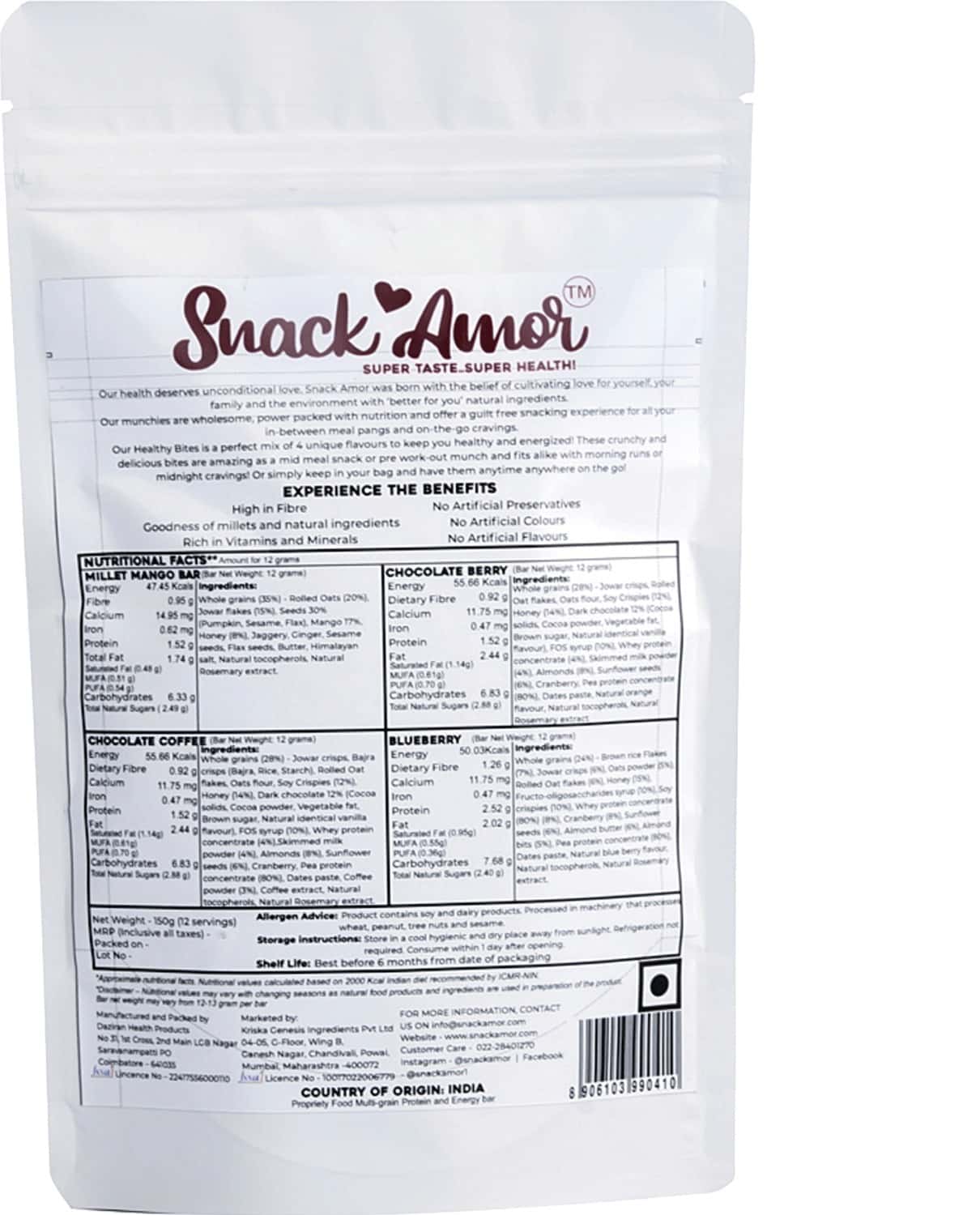 Buy SNACK AMOR HEALTHY BITES - MINI BARS - PROTEIN RICH BARS -PACK OF 1 ...