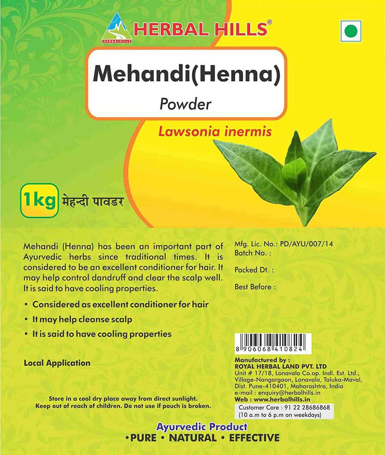 Buy HERBAL HILLS MEHANDI POWDER - 1KG - PACK OF 2 Online & Get Upto 60% ...
