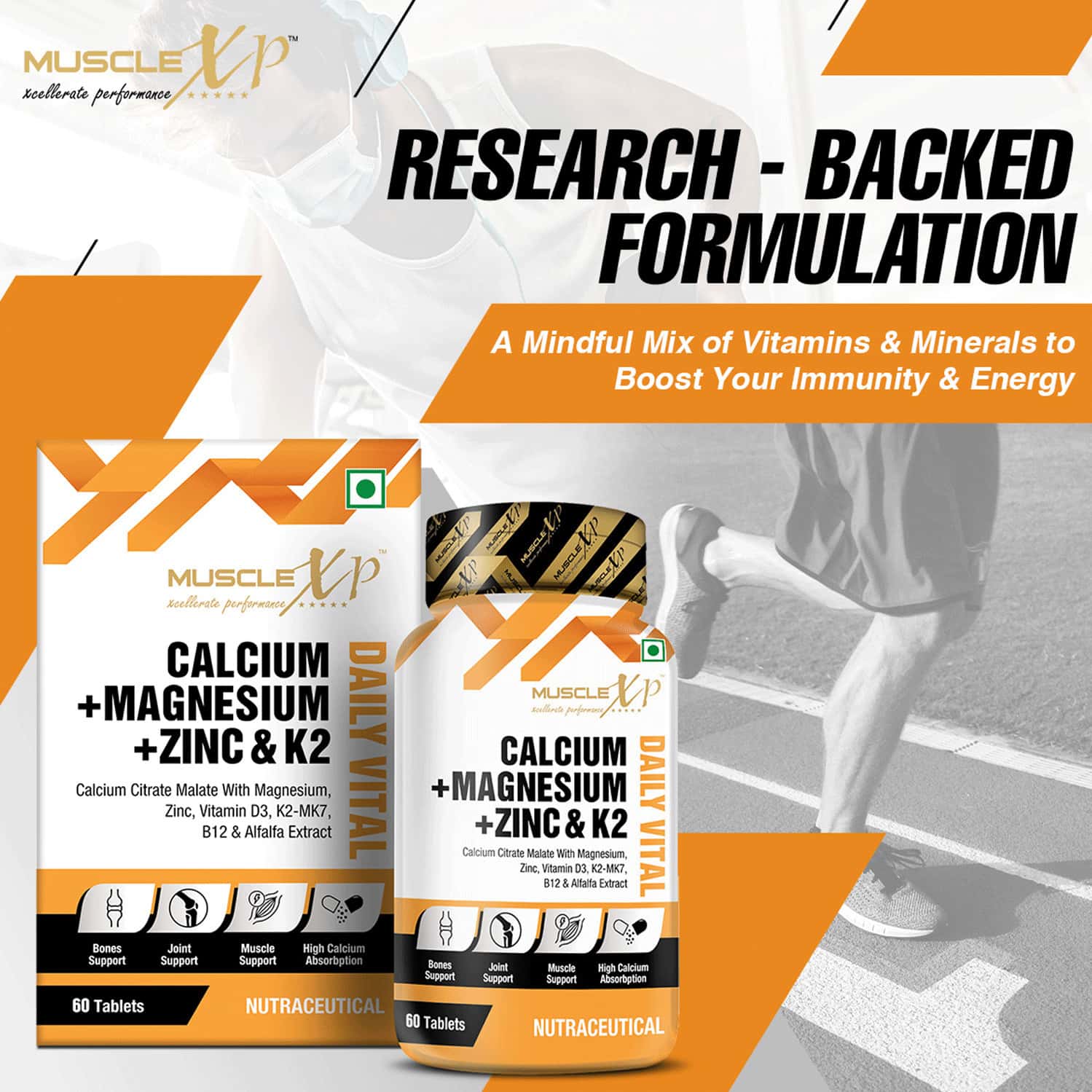 Buy MUSCLEXP CALCIUM + MAGNESIUM + ZINC & K2-MK7 DAILY VITAL 60 TABLETS ...