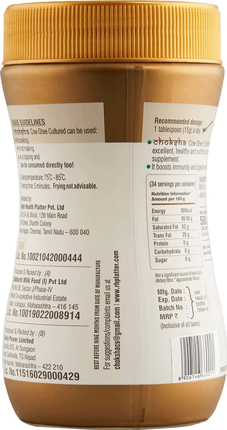 Buy CHOKSHA PROBIOTIC CULTURED COW GHEE 500 ML SUPERFOOD FOR GUT HEALTH ...