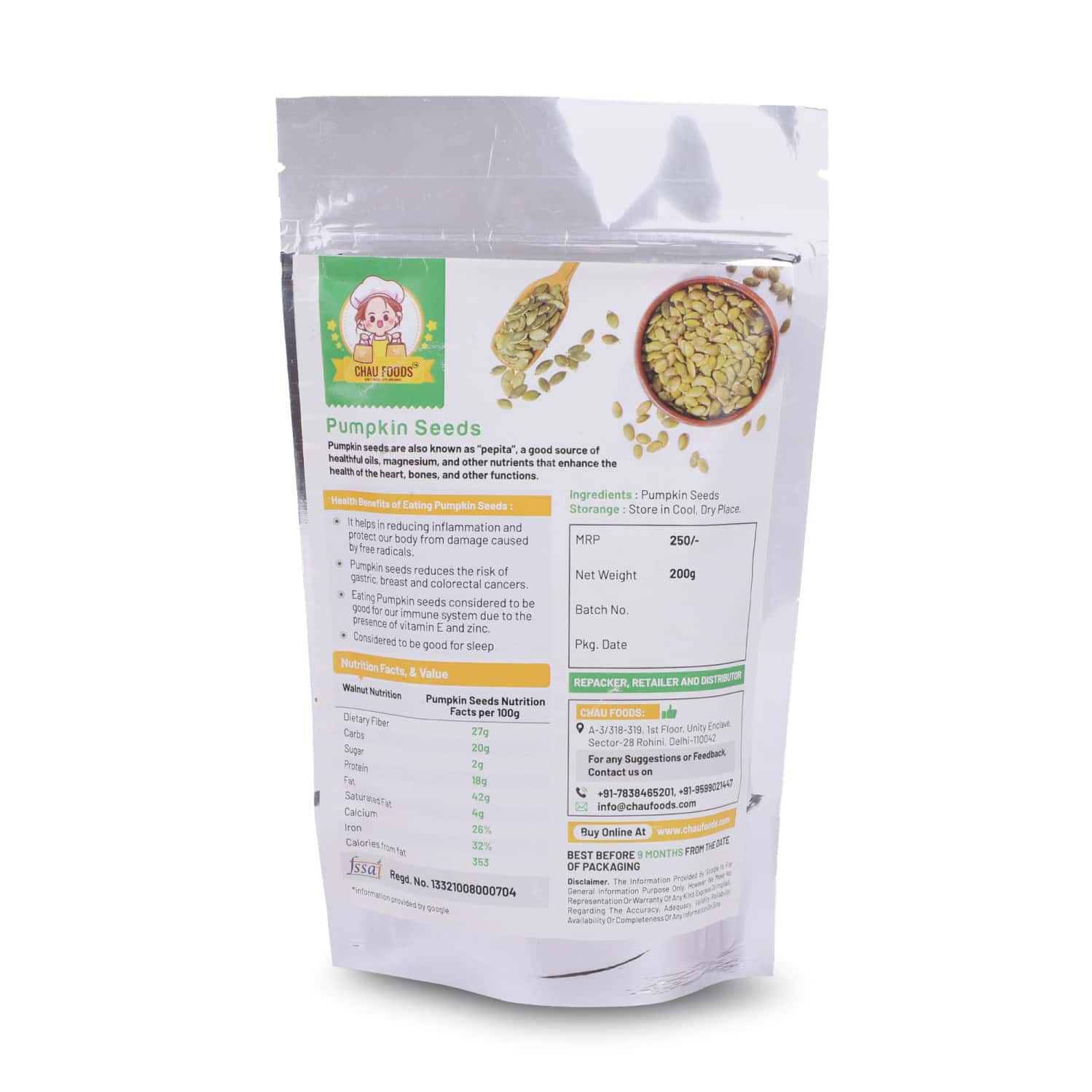 Buy CHAU FOODS PUMPKIN RAW SEEDS (200GM) Online & Get Upto 60% OFF at ...