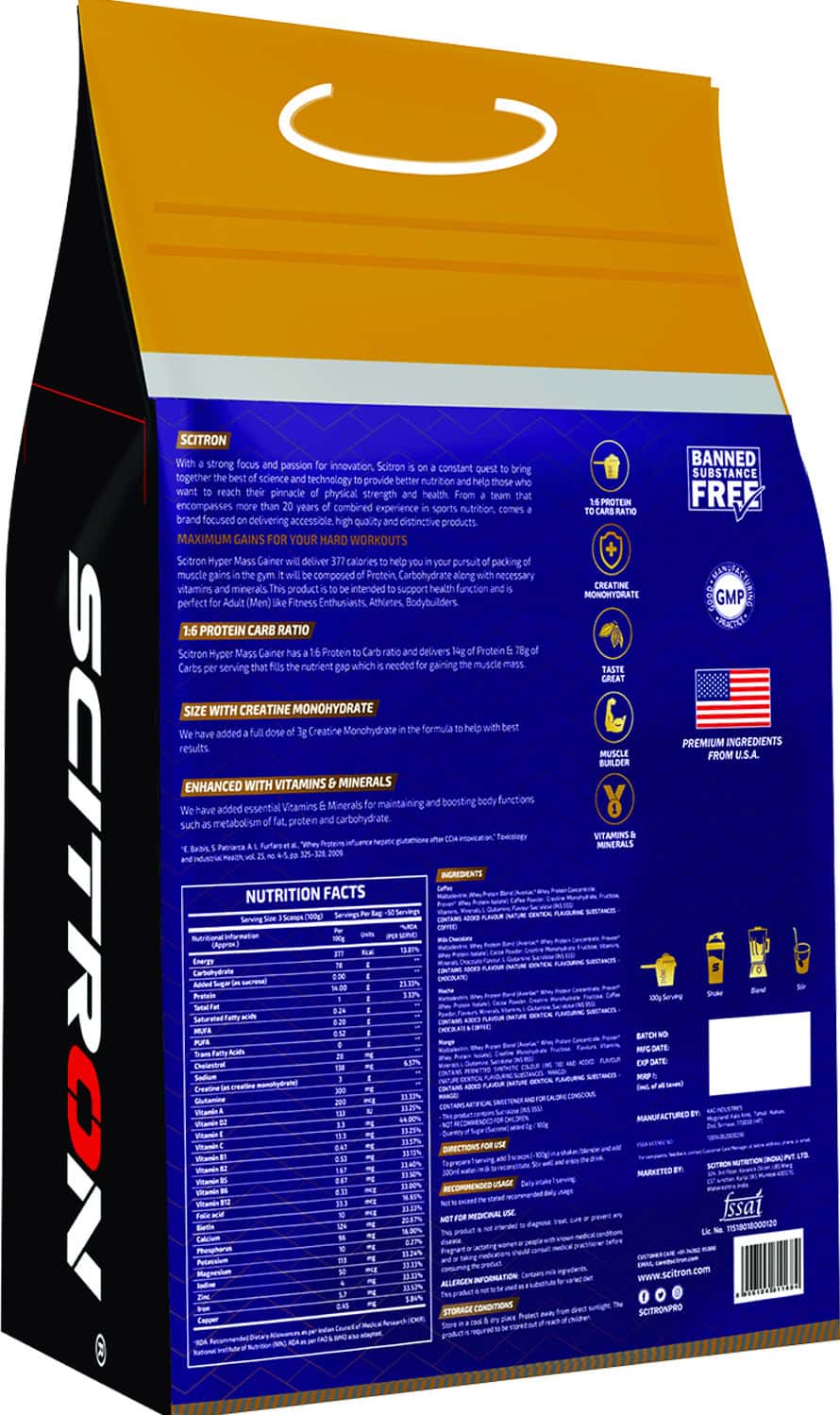 Buy SCITRON NITRO SERIES HYPER MASS GAINER - 5KG (MOCHA) Online & Get ...