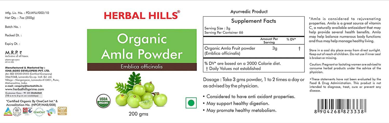 Buy HERBAL HILLS ORGANIC AMLA POWDER EDIBLE FOR HAIR GROWTH,SKIN CARE ...