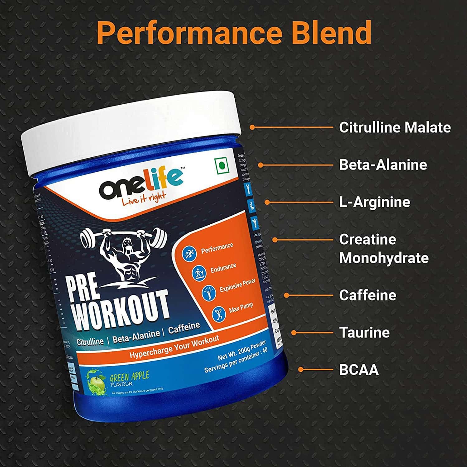 Buy ONELIFE PRE-WORKOUT - 200GM GREEN APPLE FLAVOUR Online & Get Upto ...
