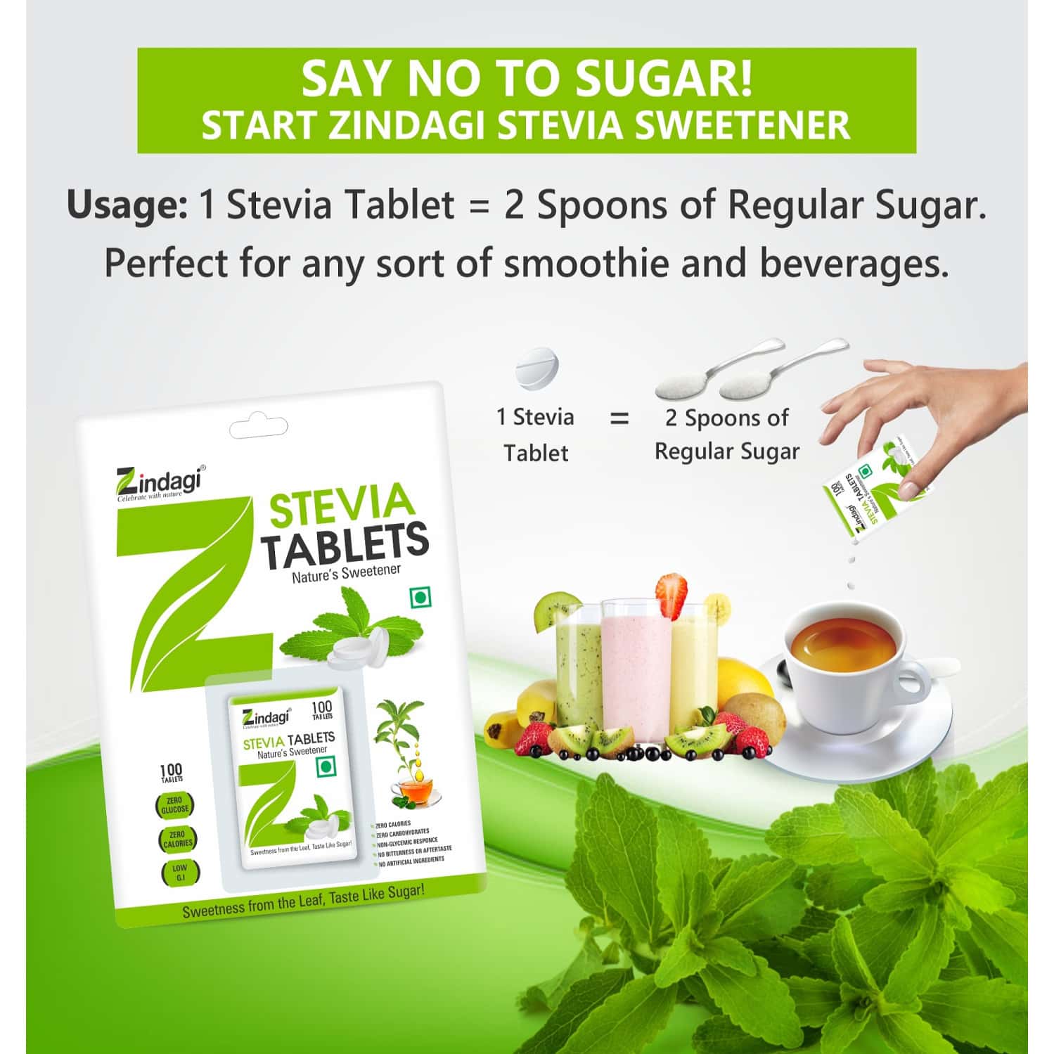 Buy ZINDAGI STEVIA TABLETS |SUGAR-FREE STEVIA TABLETS | DIABATIC ...