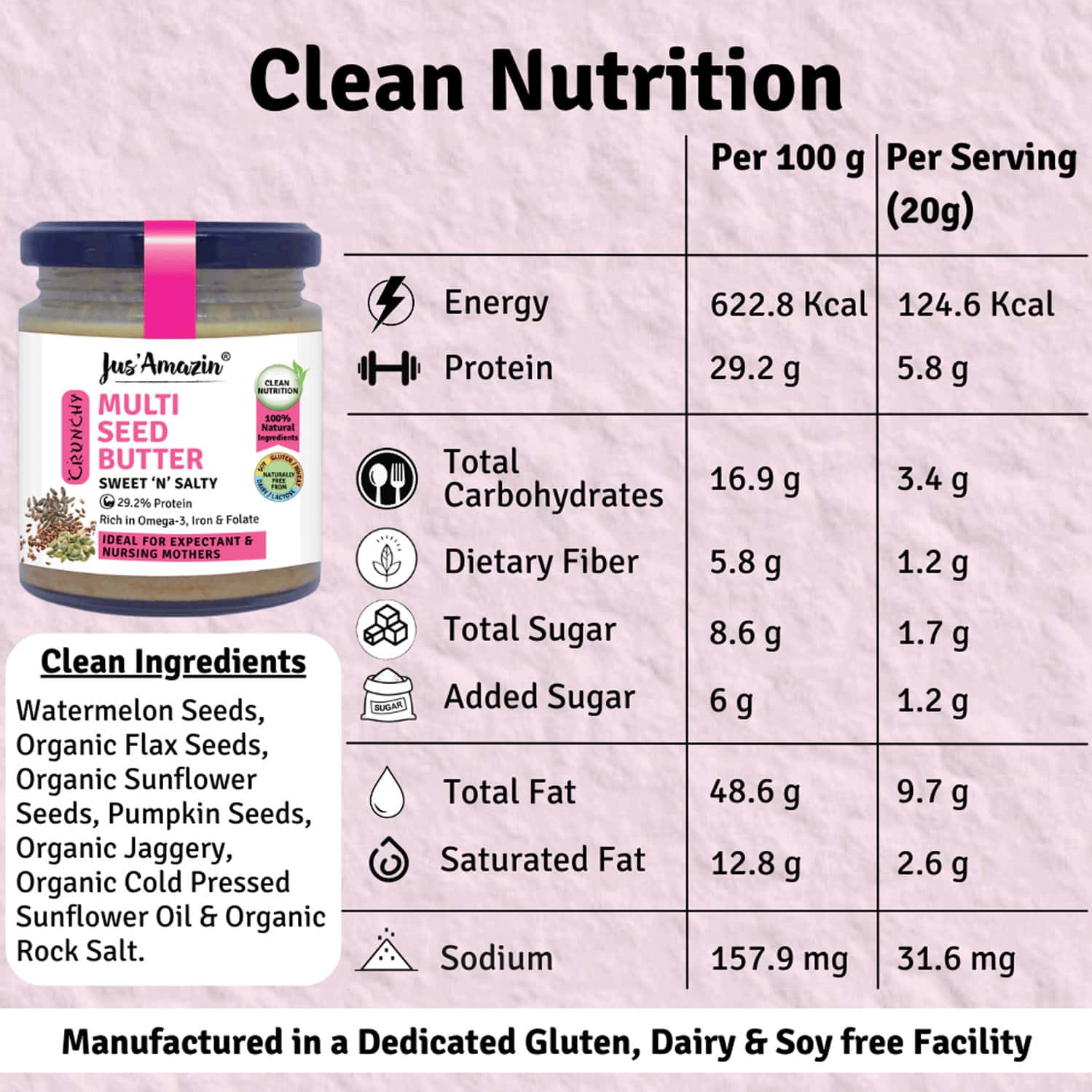 Buy JUS AMAZIN CRUNCHY SEED BUTTER MIXED SEEDS WITH FLAX & SUNFLOWER ...