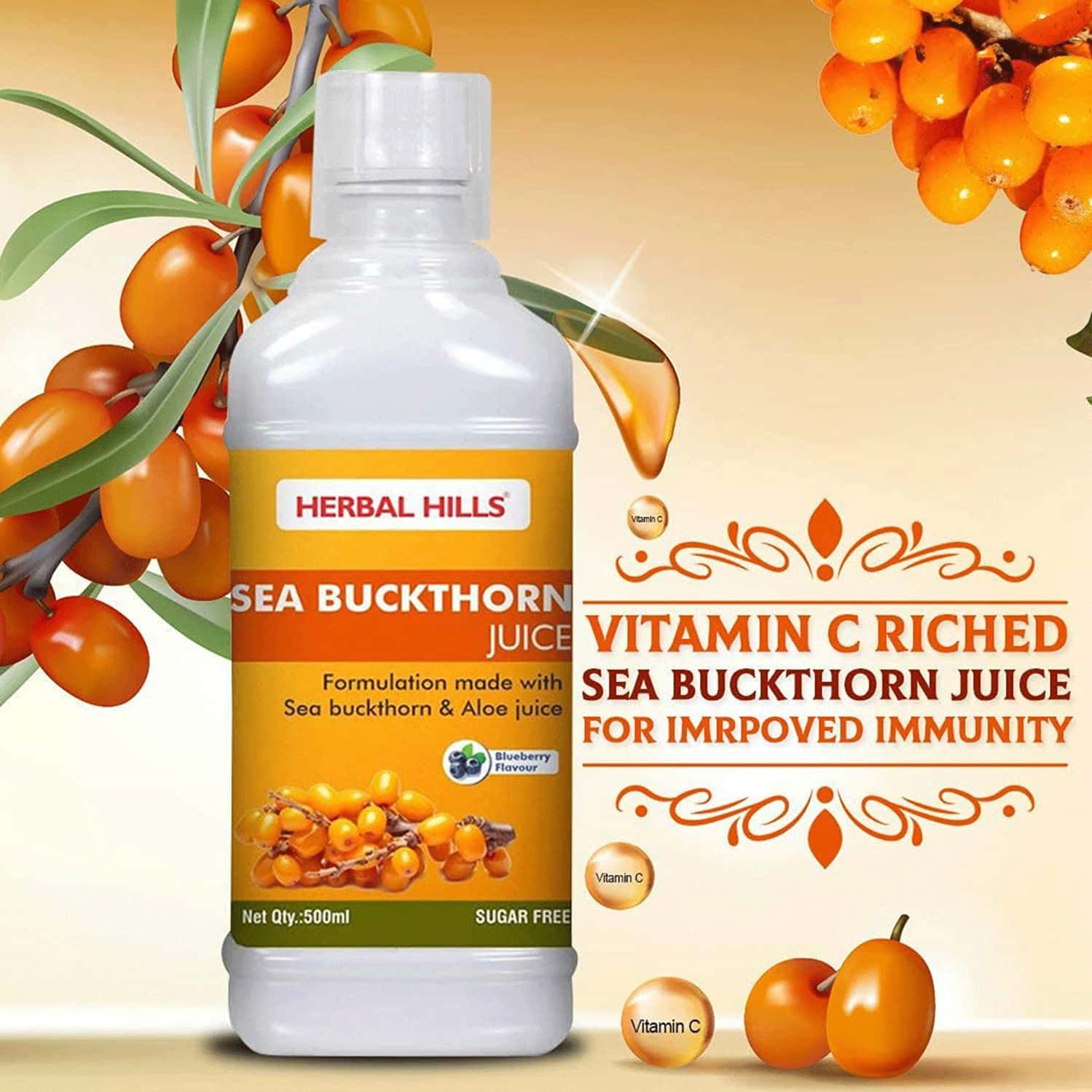 Buy HERBAL HILLS SEA BUCKTHORN JUICE 500ML (PACK OF 2) Online & Get Upto 60% OFF at PharmEasy