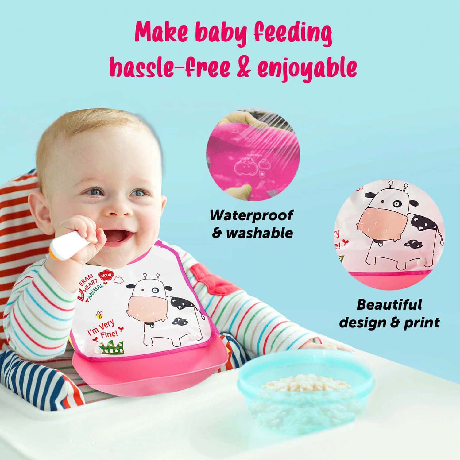 Buy BABY STORY WATERPROOF BABY BIB WITH FOOD CATCHING POCKET (PINK ...