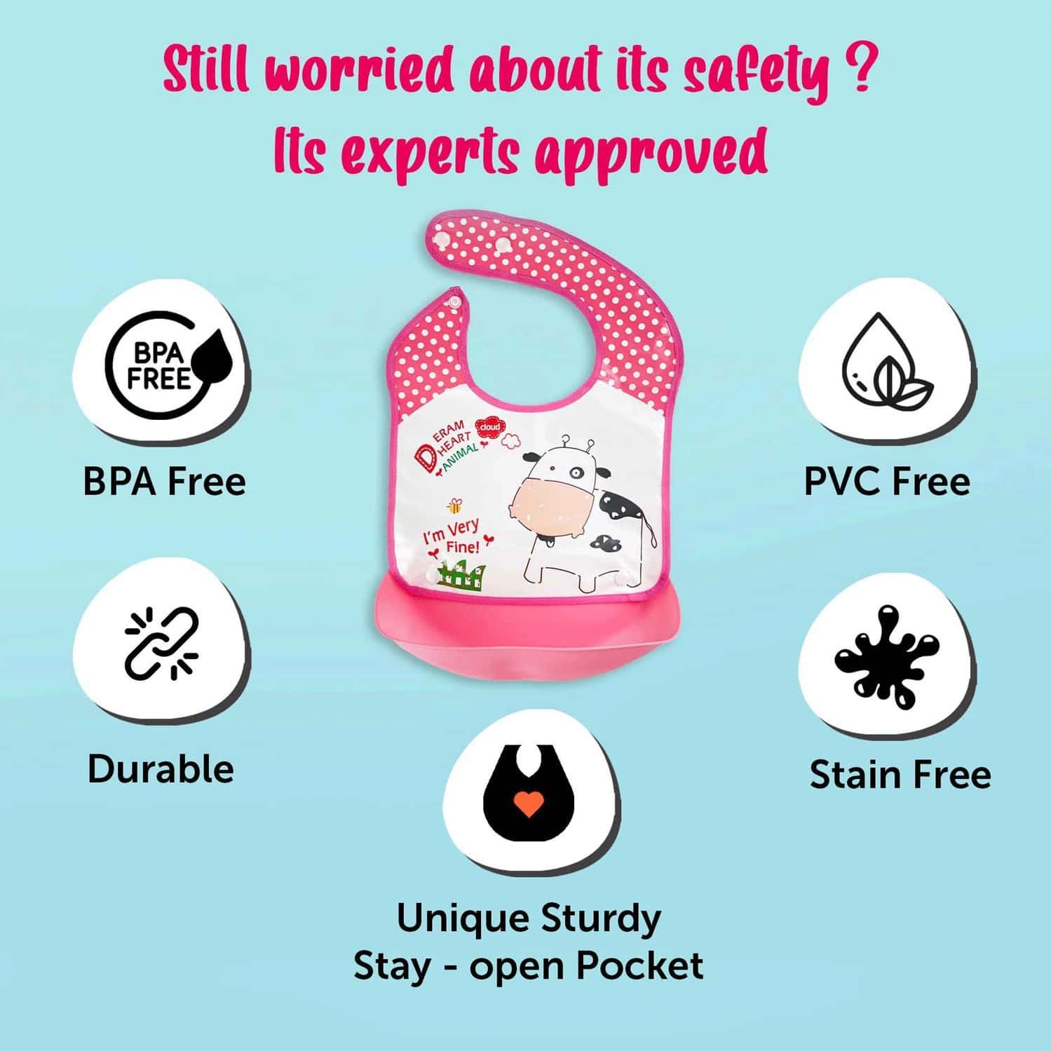Buy WATERPROOF BABY BIB WITH FOOD CATCHING POCKET (PINK) Online & Get ...