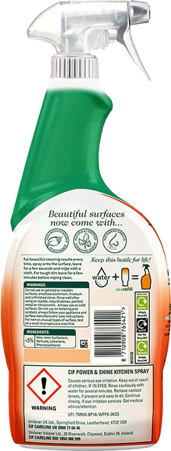 Buy CIF POWER & SHINE KITCHEN SPRAY, 100% GREASE REMOVAL, SAFE ON FOOD ...