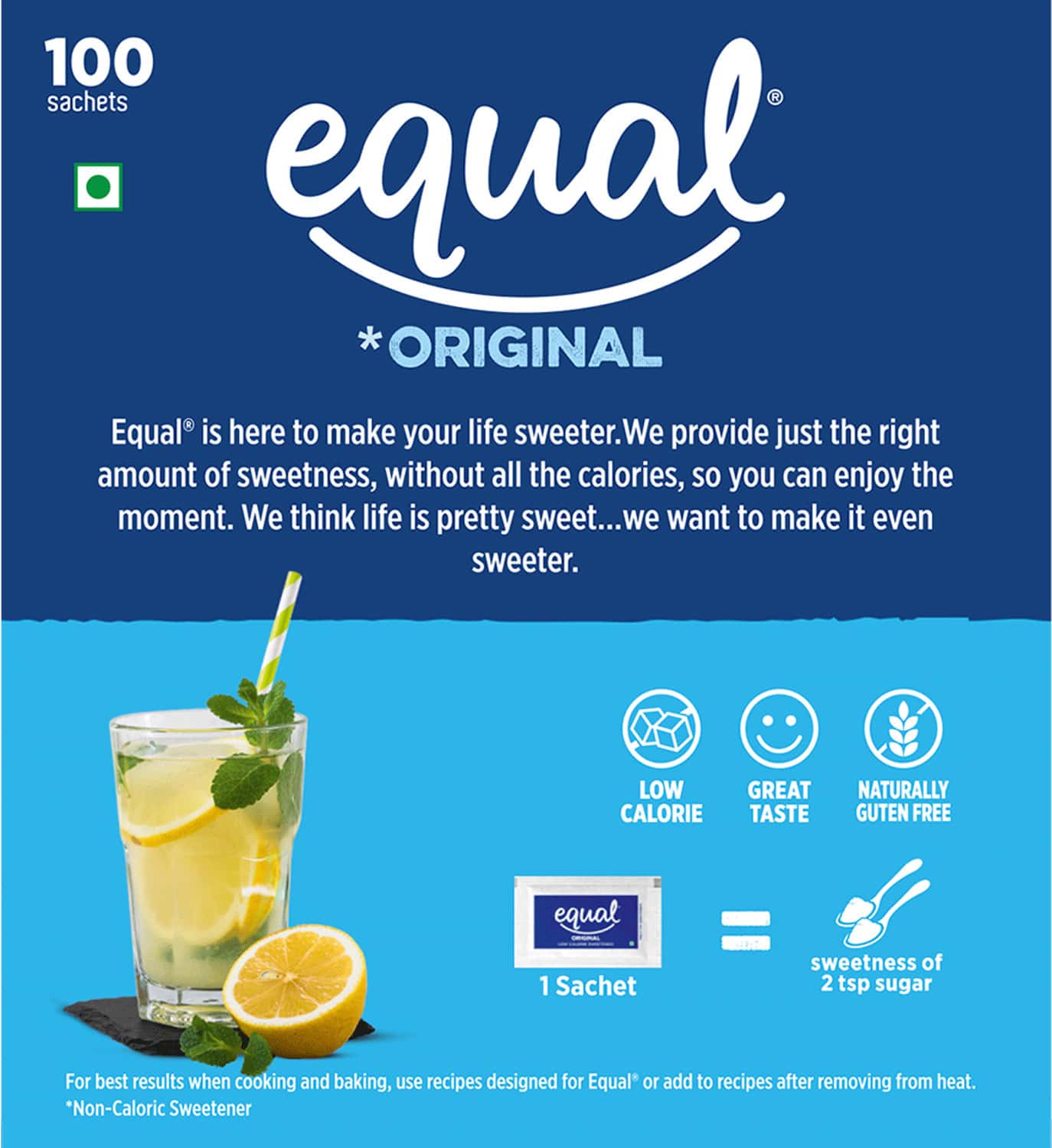 Buy EQUAL SWEETENER SUGAR FREE LOW CALORIES SUGAR CONTROL 100 SACHETS ...