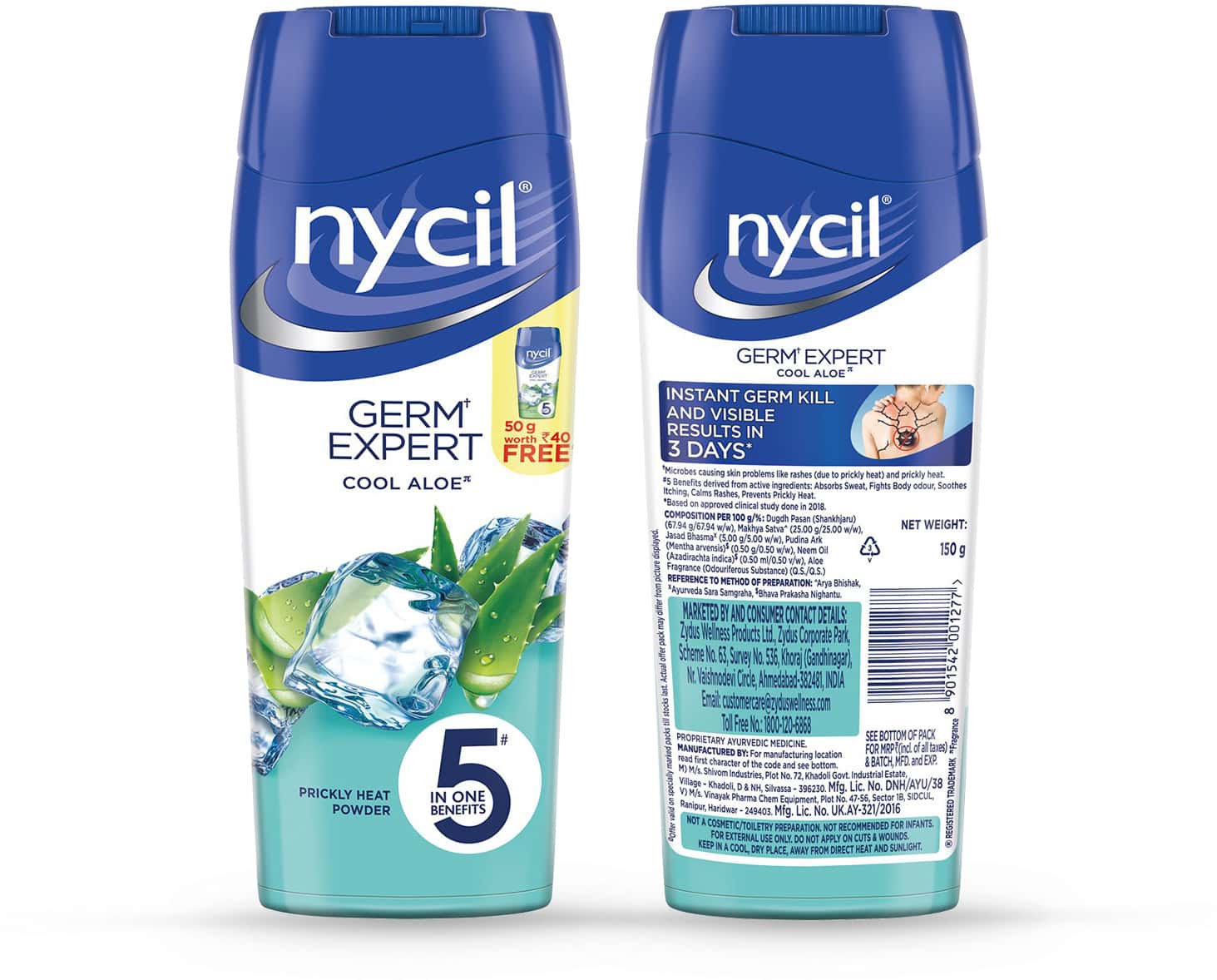 Buy NYCIL COOL ALOE PRICKLY HEAT POWDER BOTTLE OF 150 G (COOL HERBAL ...