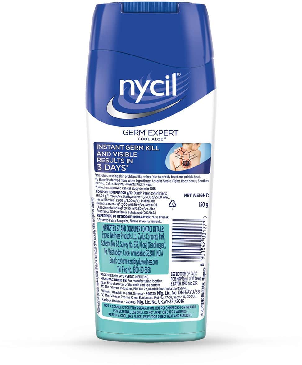 Buy NYCIL COOL ALOE PRICKLY HEAT POWDER BOTTLE OF 150 G (COOL HERBAL ...