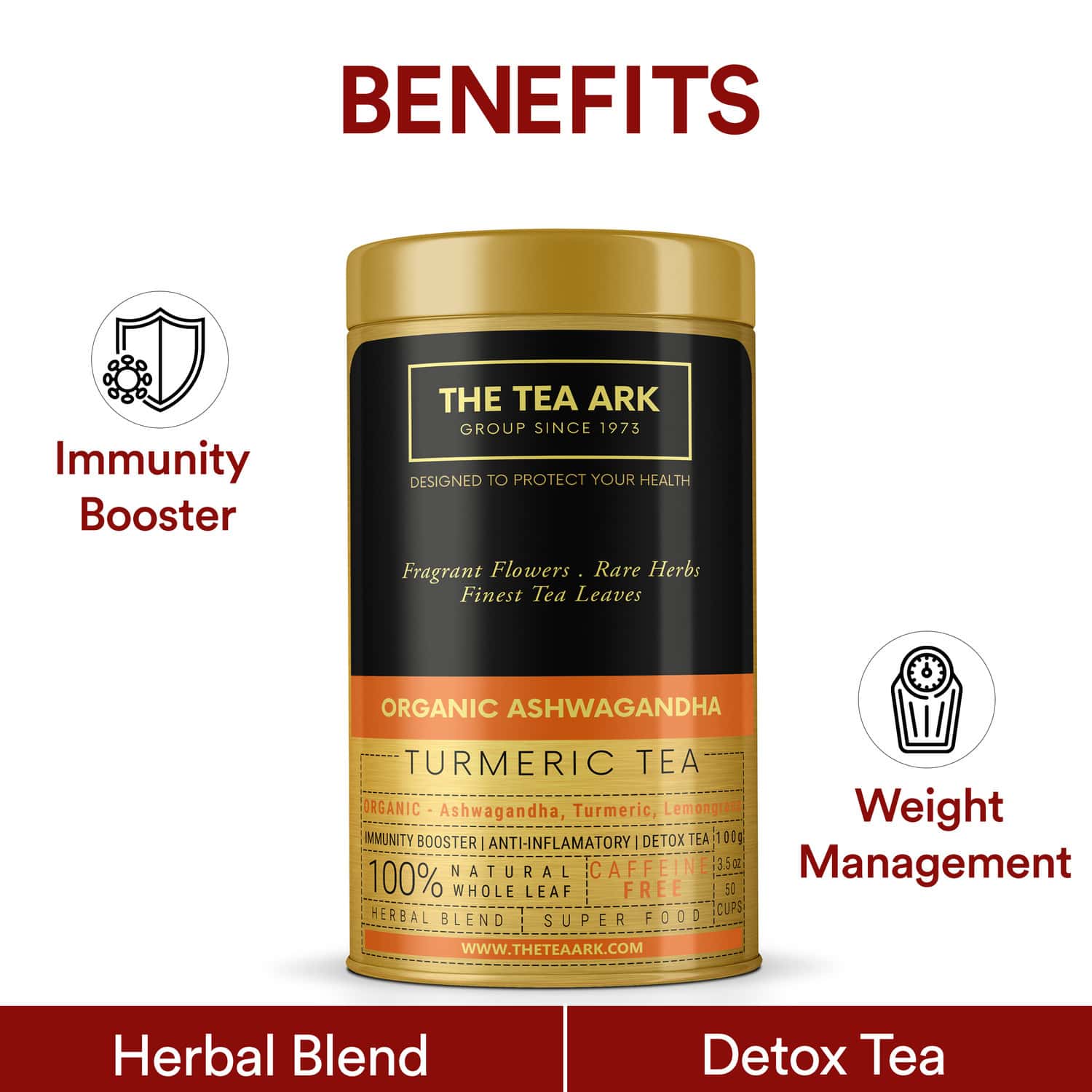 Buy THE TEA ARK ORGANIC ASHWAGANDHA, TURMERIC & LEMONGRASS TEA, 100 GMS ...