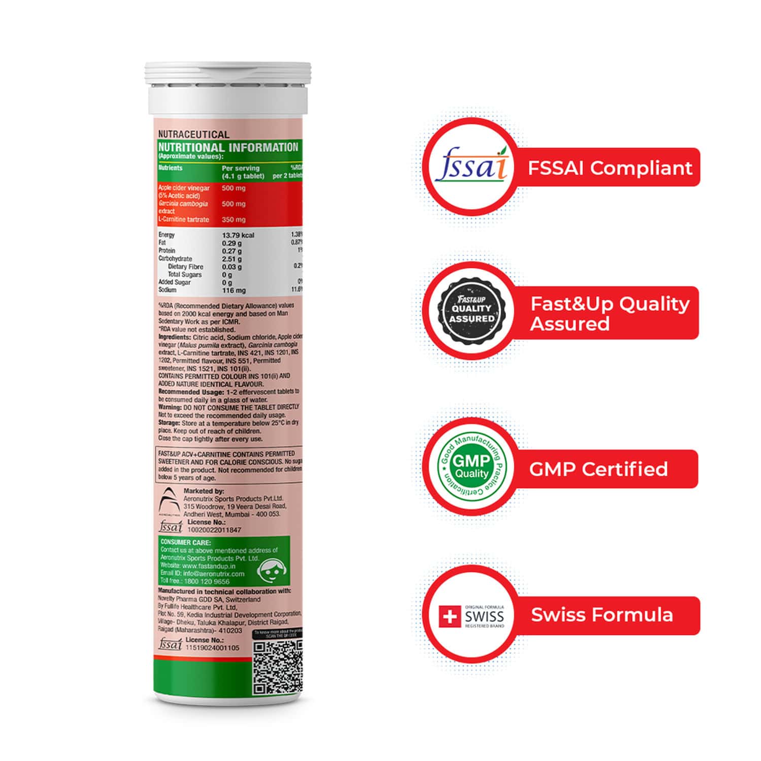 Buy FAST&UP ACV + CARNITINE | 500MG ACV | 350MG L-CARNITINE | 500MG ...