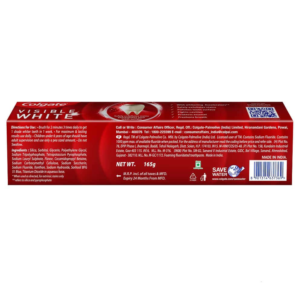 Buy COLGATE VISIBLE WHITE 165G TEETH WHITENING TOOTHPASTE, PROTECTS ...