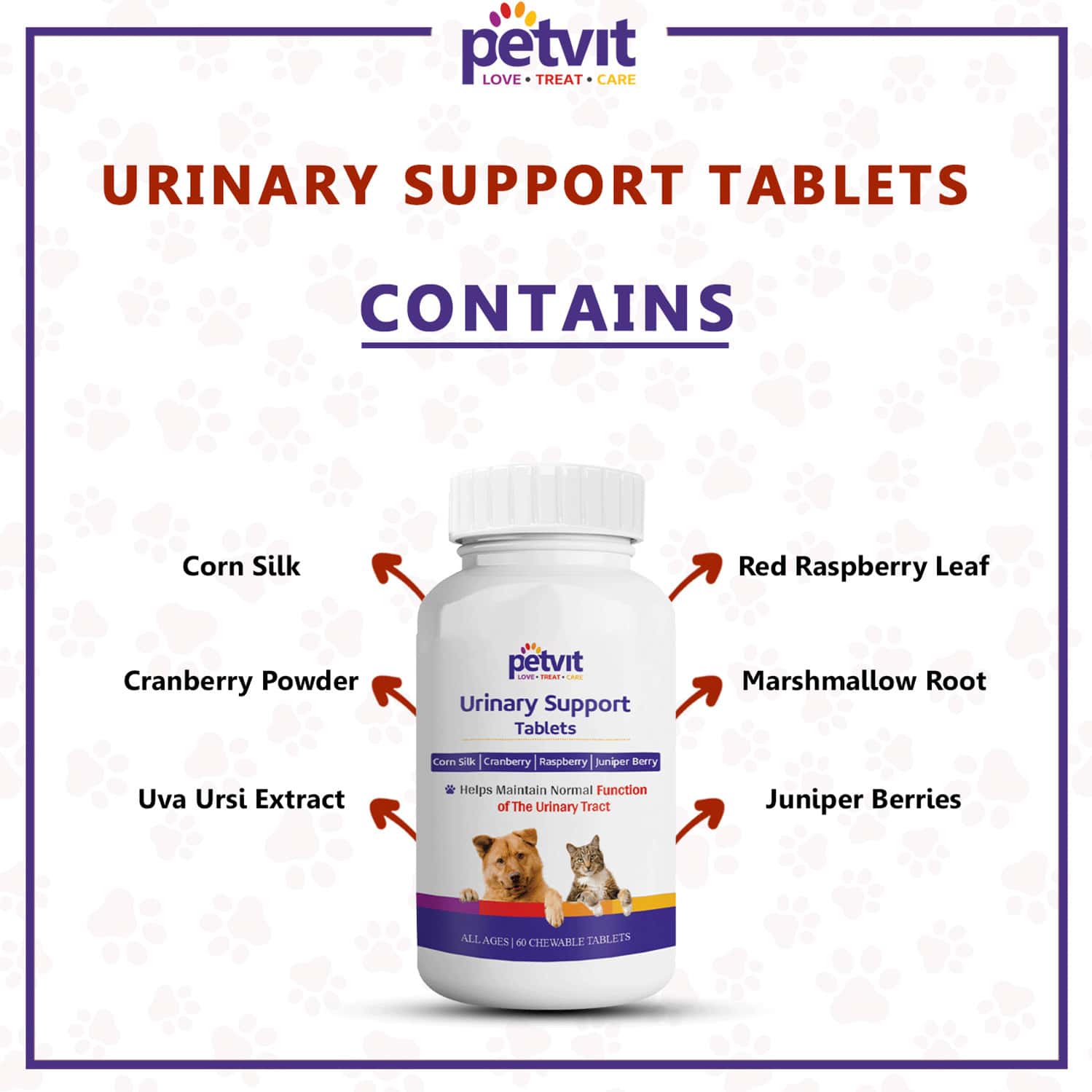Buy PETVIT URINARY SUPPORT TABLETS ALL BREEDS OF DOGS & CATS - 60 ...