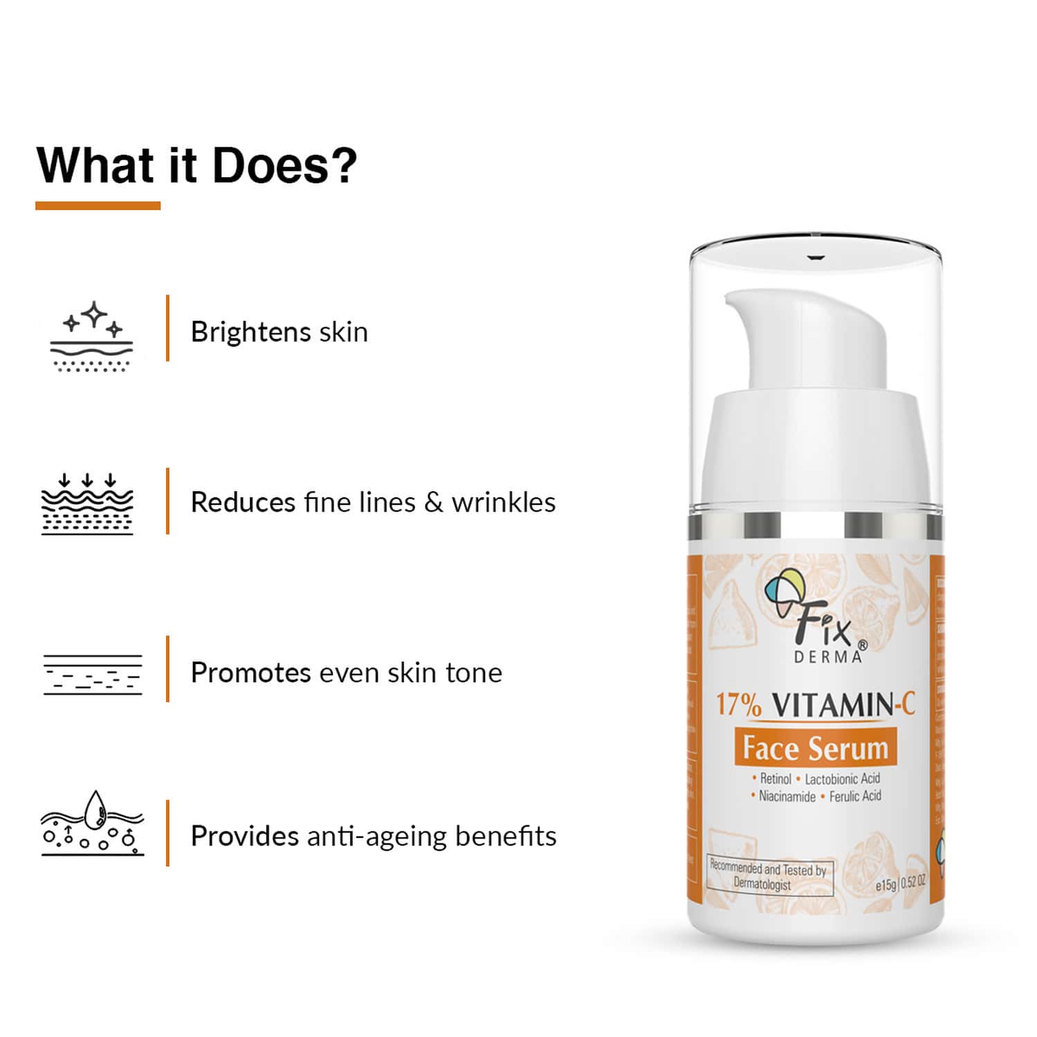 Buy FIXDERMA 17% VITAMIN C FACE SERUM WITH RETINOL NIACINAMIDE - 15G ...