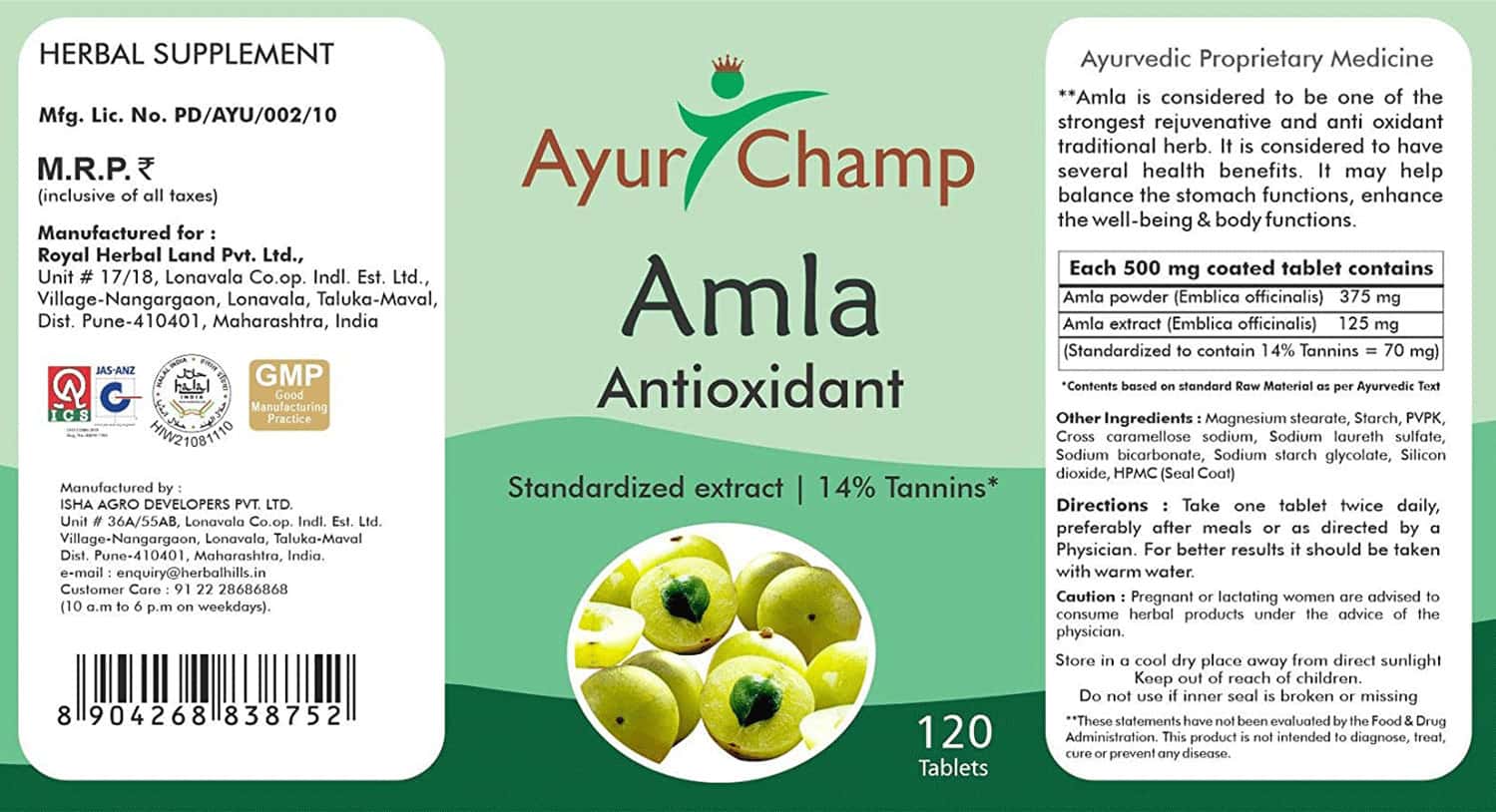 Buy AYUR CHAMP AMLA 120 TABLETS- PACK OF 4 Online & Get Upto 60% OFF at ...