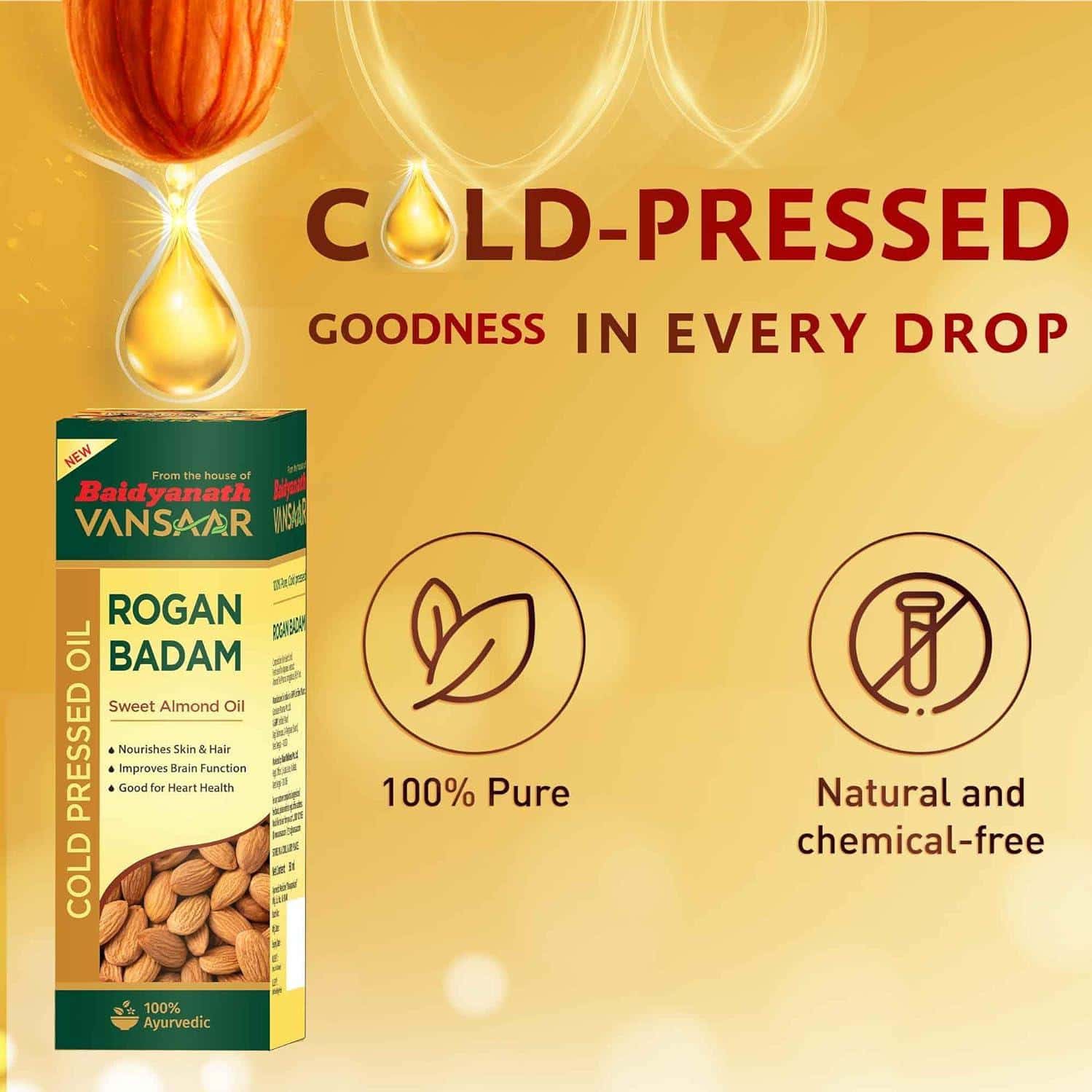 Buy BAIDYANATH 100% PURE GOODCARE ROGHAN ALMOND OIL 50ML Online & Get ...