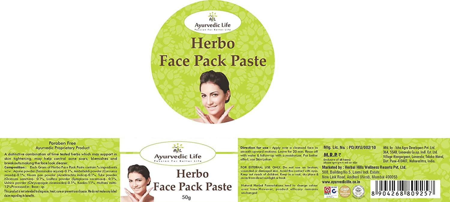 Buy AL-AYURVEDIC LIFE HERBO FACE PACK PASTE 50G PACK OF 2 Online & Get ...