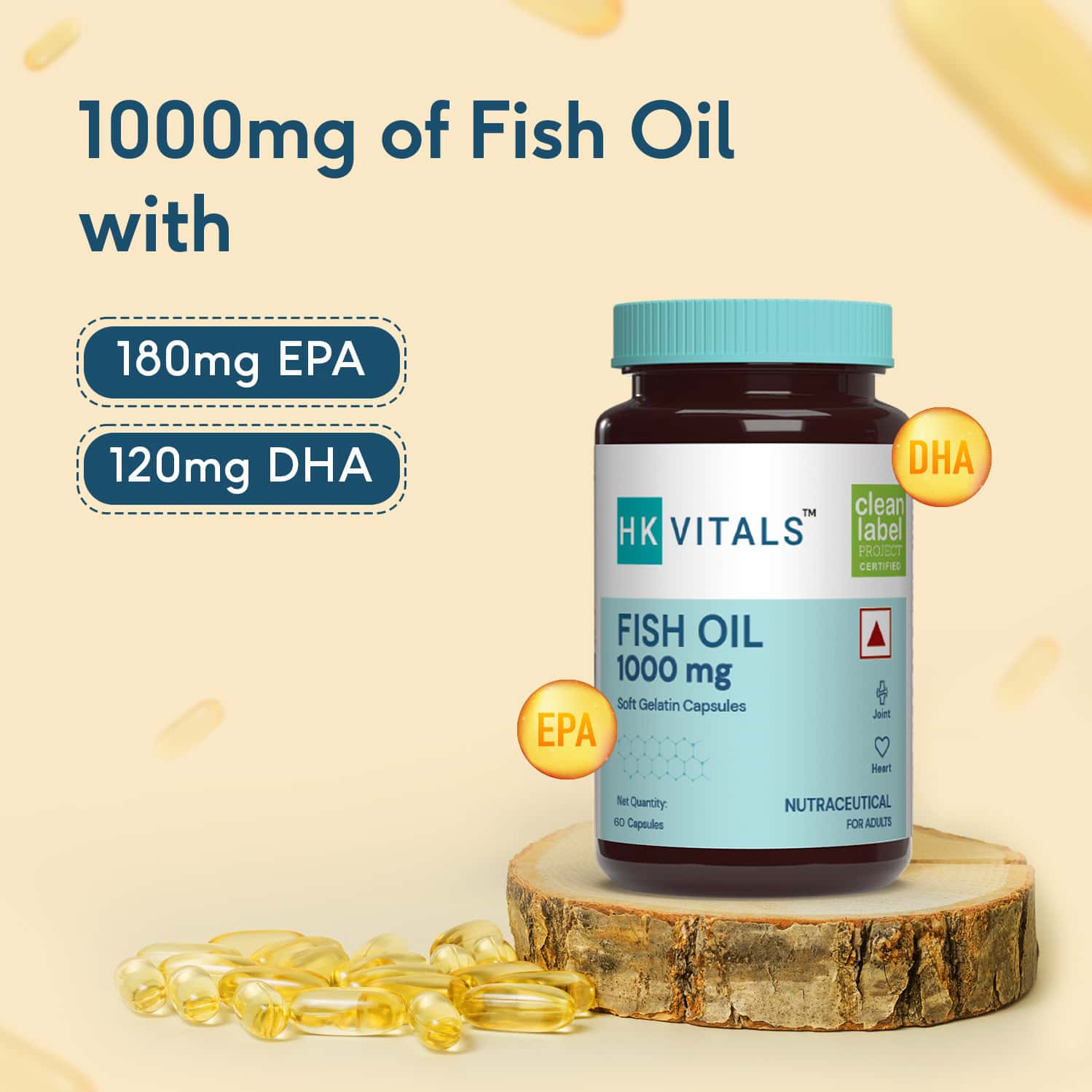 Buy HEALTHKART HK VITALS FISH OIL 1000MG WITH 180MG EPA AND 120MG DHA 60 CAPSULES Online & Get ...