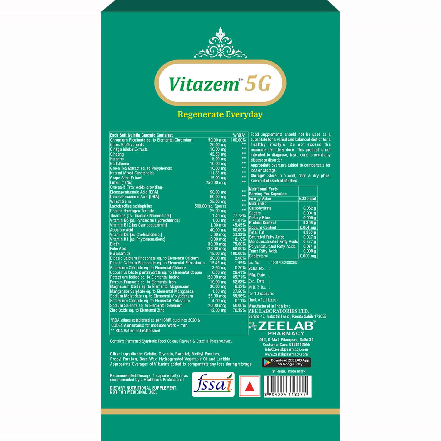 Buy VITAZEM 5G SOFTGEL CAPSULE STRIP OF 15CAPS Online & Get Upto 60% ...