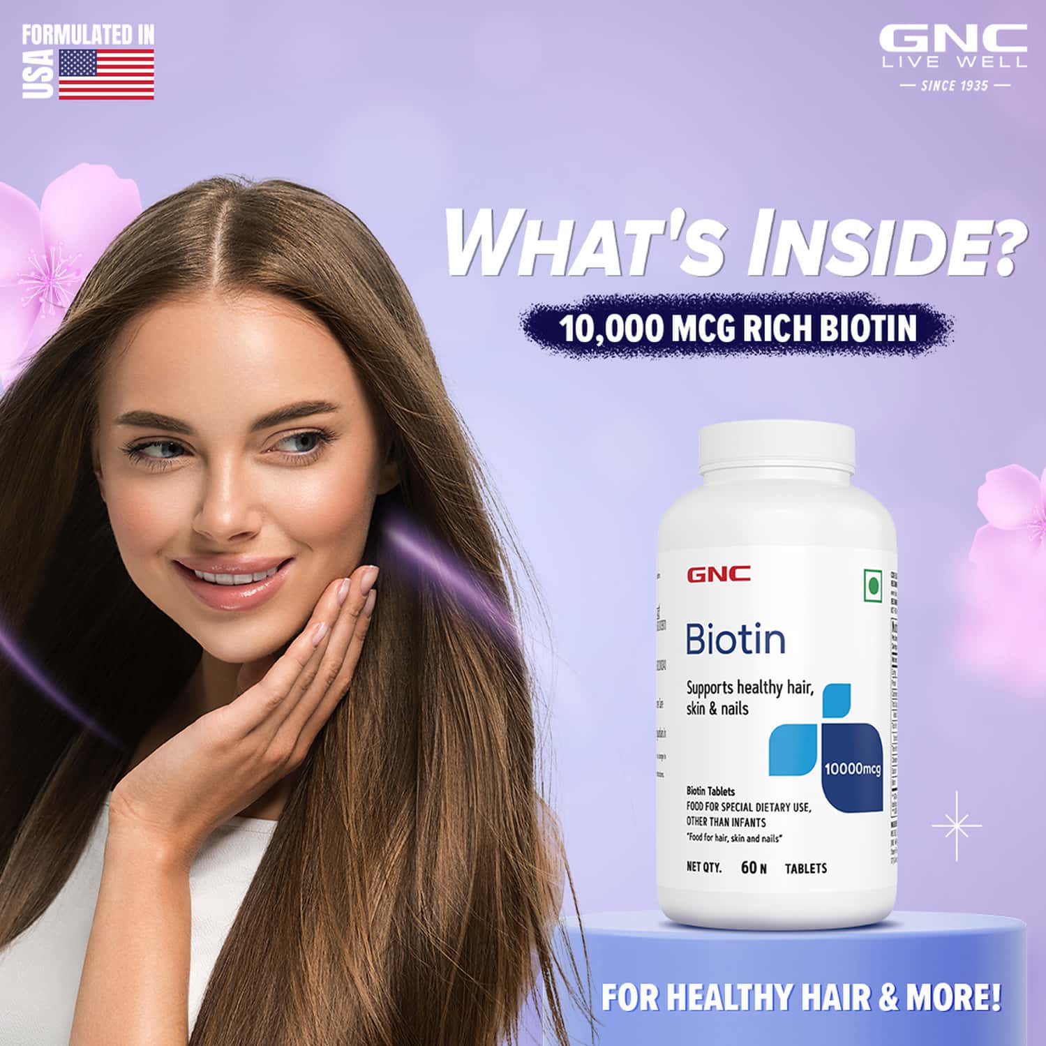 Buy GNC BIOTIN 10000MCG TABLETS | IMPROVES SKIN & NAILS, USA FORMULATED ...