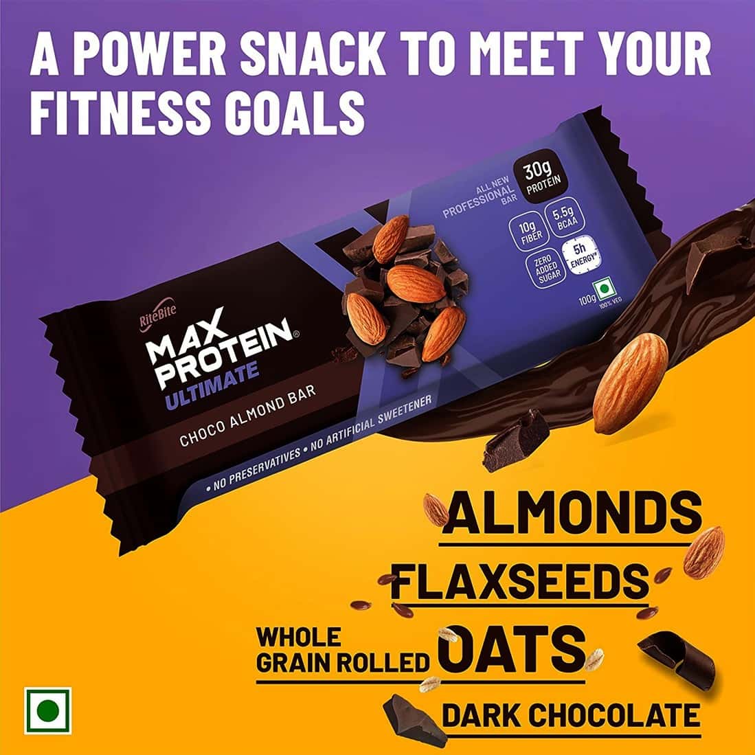 Buy RITEBITE MAX PROTEIN ULTIMATE CHOCO ALMOND PROTEIN BARS 600G - PACK OF 6 (100G X 6) Online ...