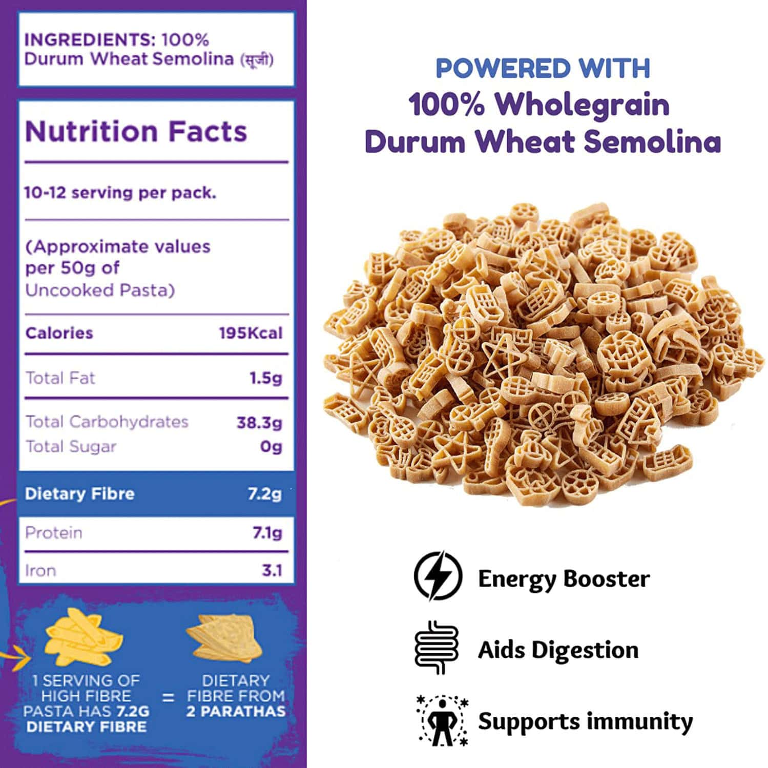 Buy LONG & SHORT HIGH FIBRE KIDS FUN SHAPE PASTA WITH WHOLEGRAIN DURUM ...