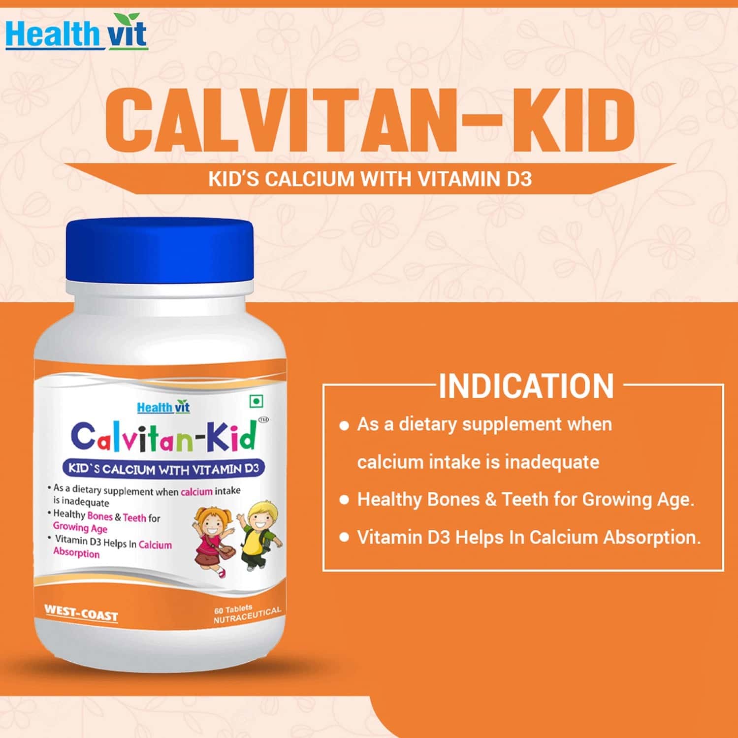 Buy HEALTHVIT CALVITAN-KID KIDS CALCIUM WITH VITAMIN D FOR STRONG BONE ...