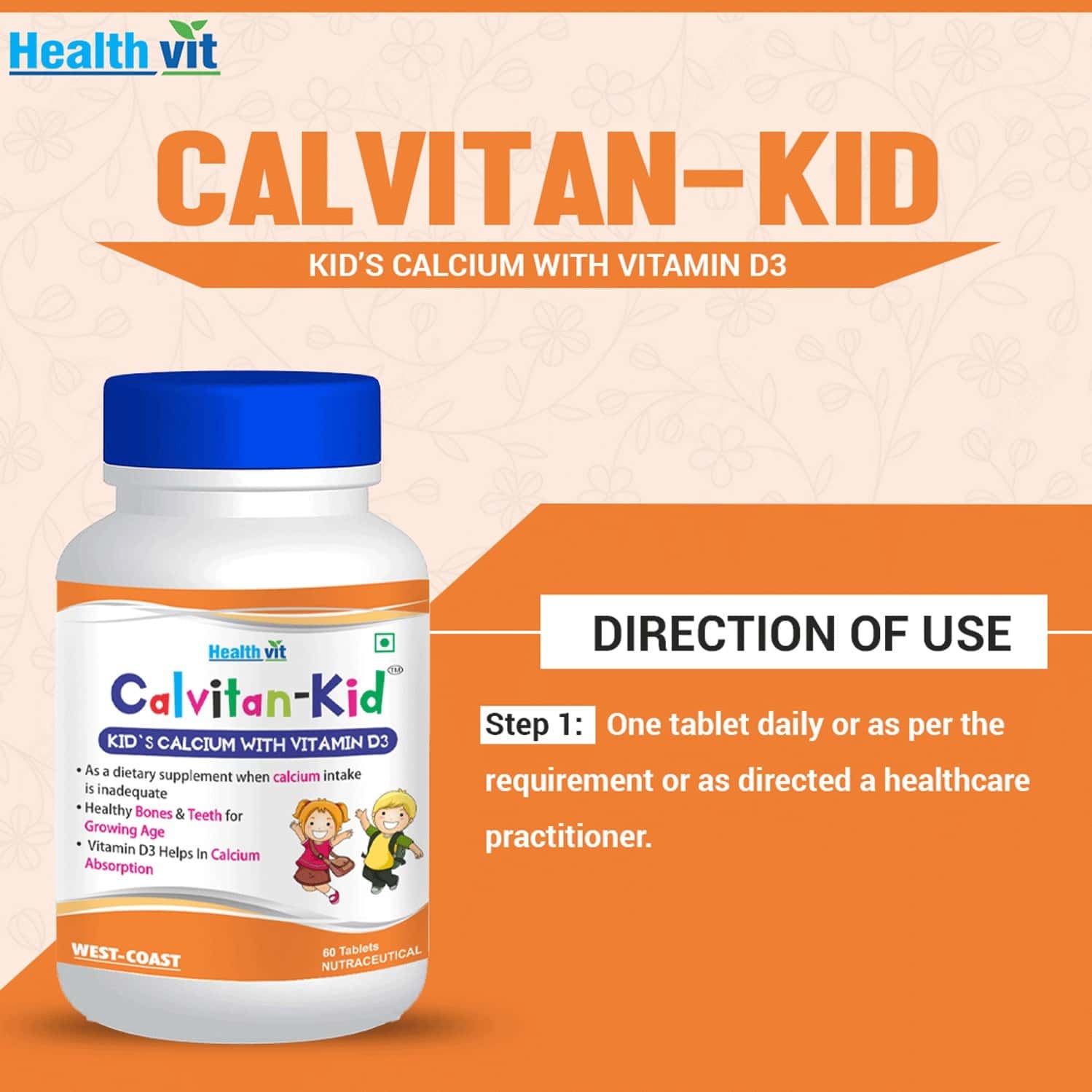 Buy HEALTHVIT CALVITAN-KID KIDS CALCIUM WITH VITAMIN D FOR STRONG BONE ...